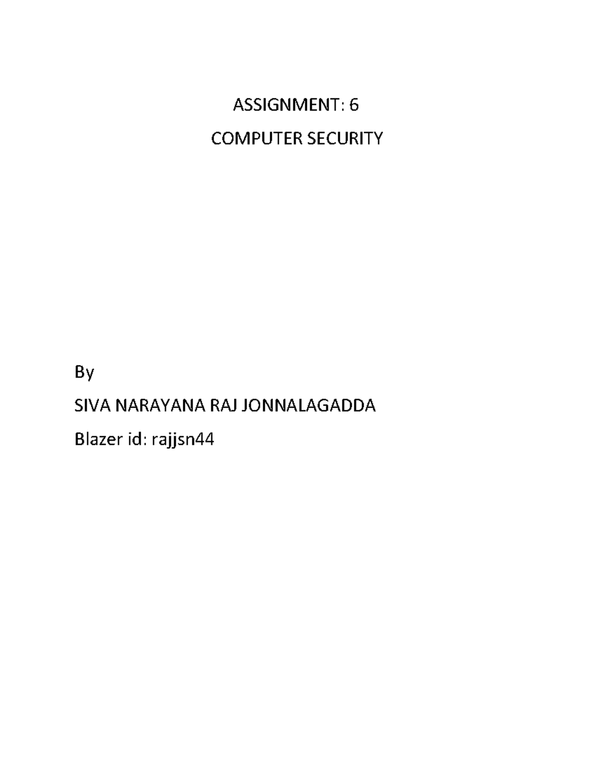Computer Security Assignment 6 - ASSIGNMENT: 6 COMPUTER SECURITY By ...