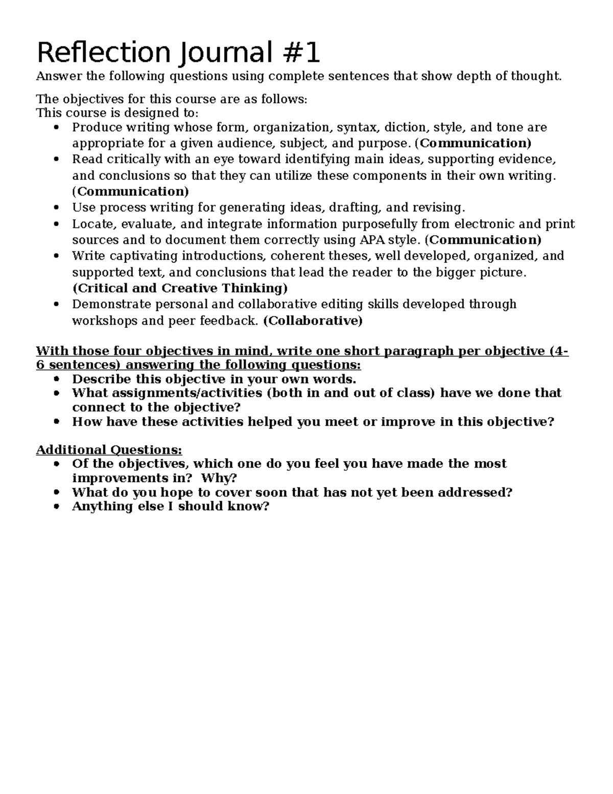 Reflection Journal 1 - ENG200 - SNHU - Studocu