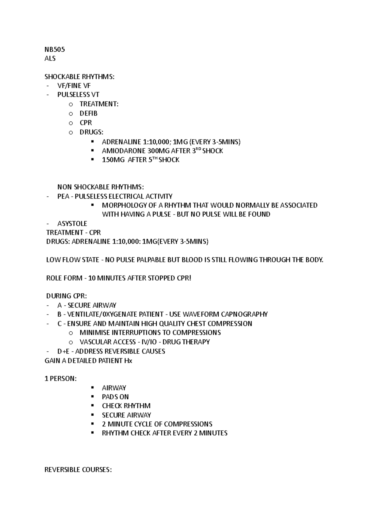ALS - 6 page document incl. all things ALS, rhythms, reversible causes ...