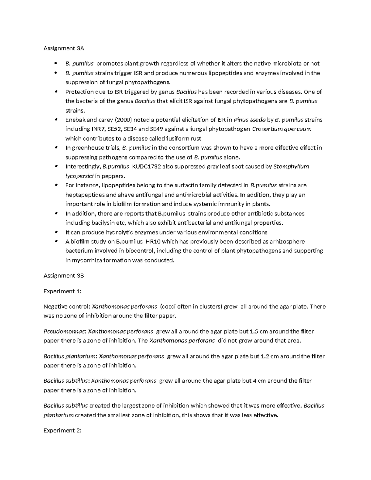 Assignment 3 MBY - PRACTICAL 3 - Assignment 3A B. pumilus promotes ...