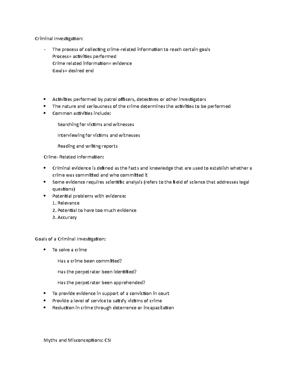 Powerpoint Notes 1 - Criminal Investigation: The process of collecting ...