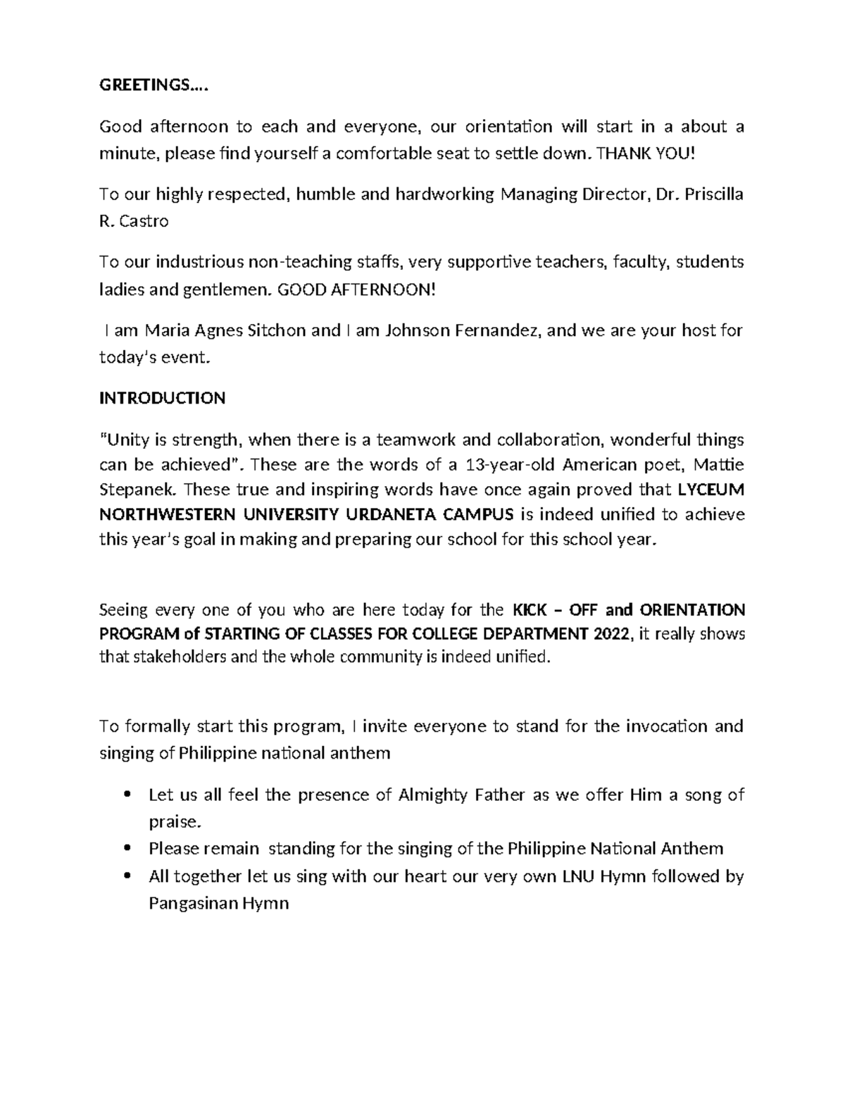 Script - lecture notes - GREETINGS.... Good afternoon to each and ...