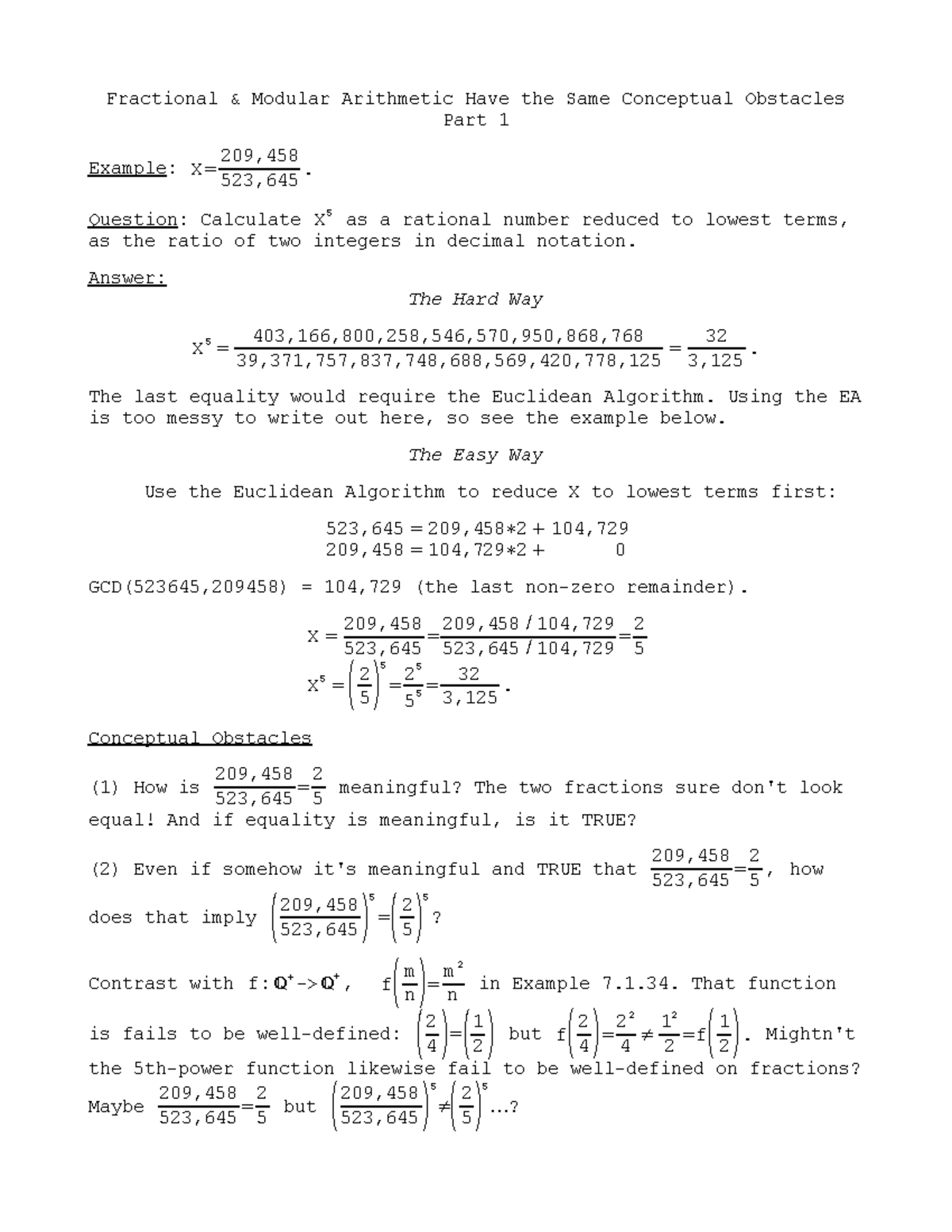 Modular And Fraction Arithmetic Obstacles Part 1 Fractional And Modular Arithmetic Have The Same