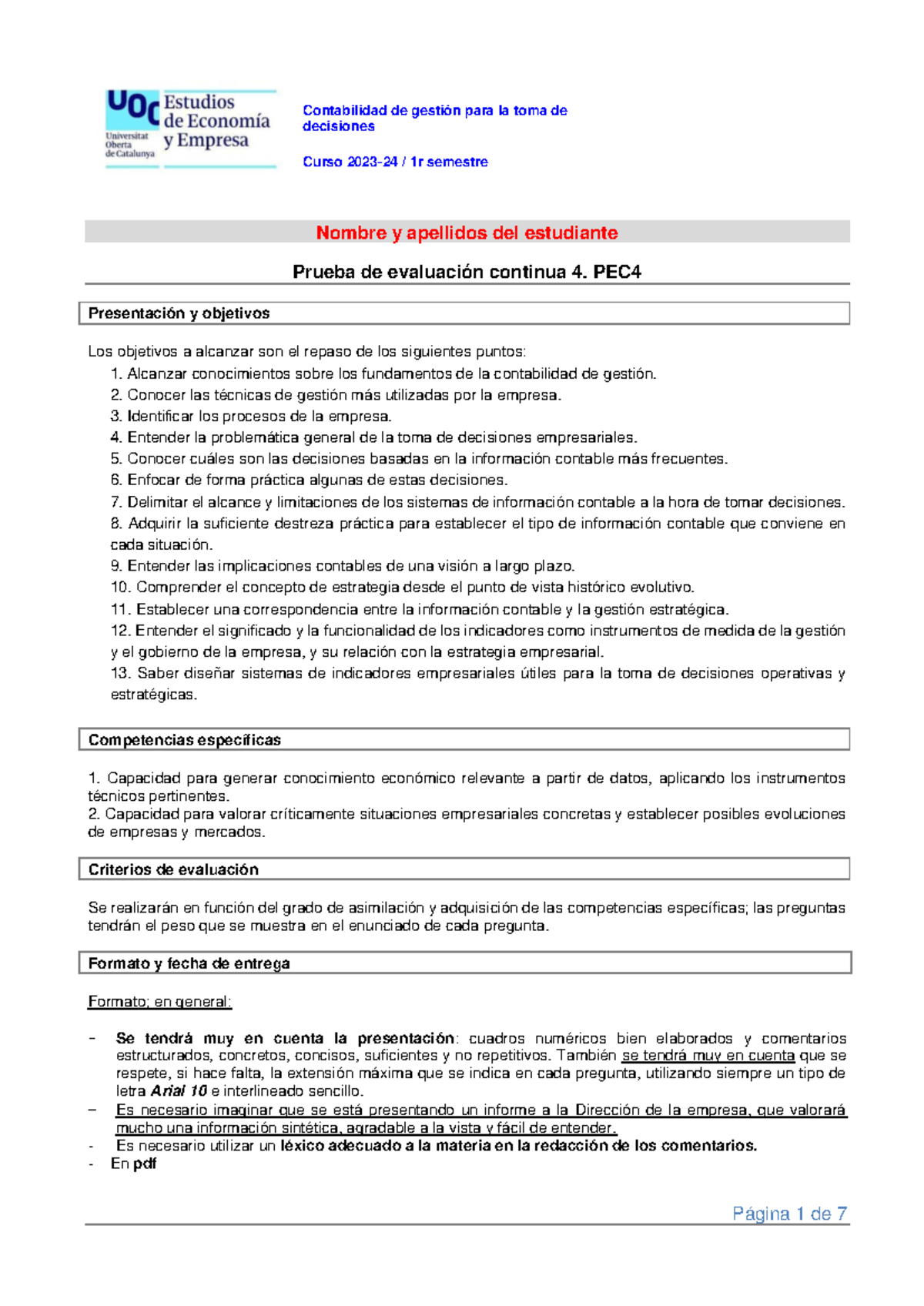 CGPD PEC4 sol - PEC4 Solución Contabilidad para la toma de decisiones ...