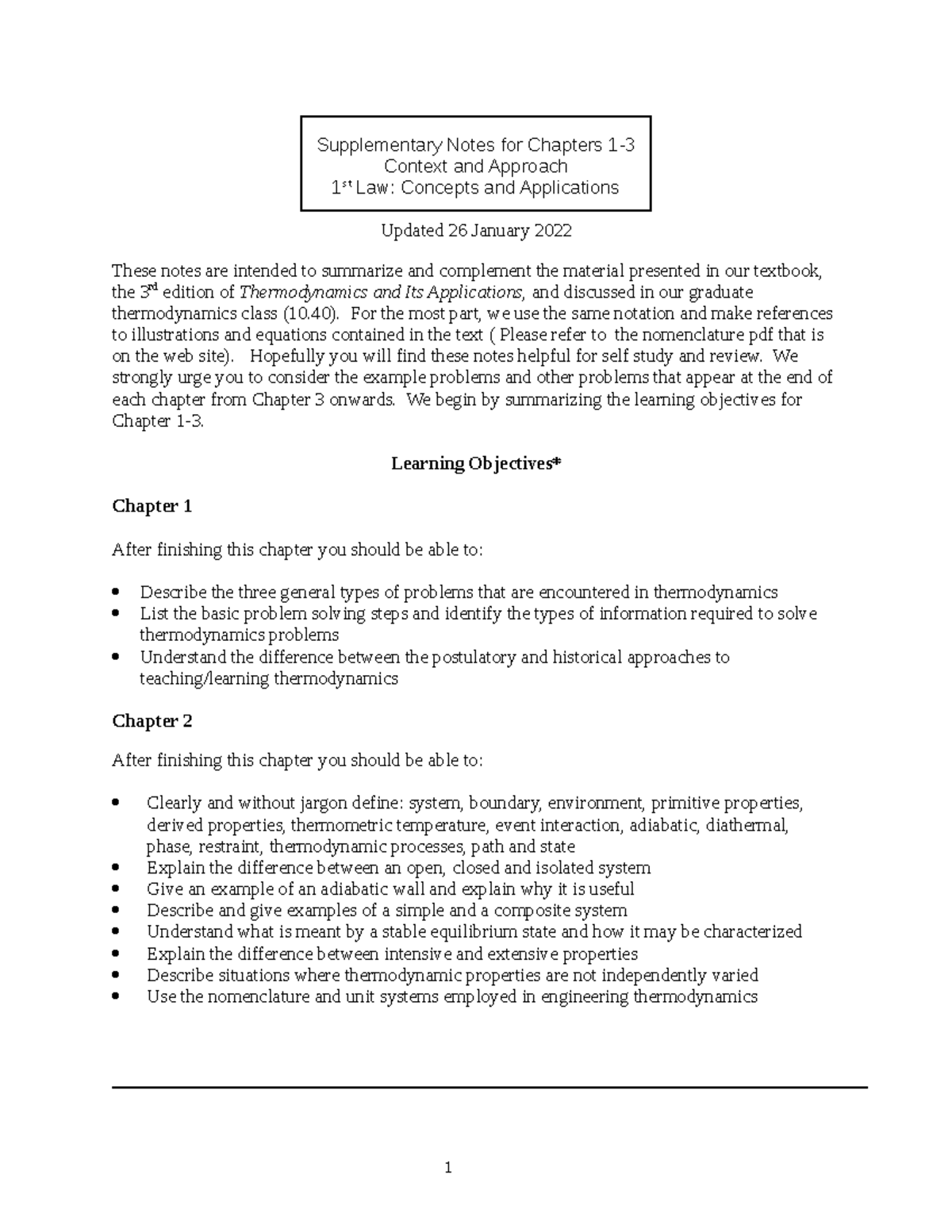 Chapter 1 3 1st law supplementary notes January 2022 - Supplementary ...