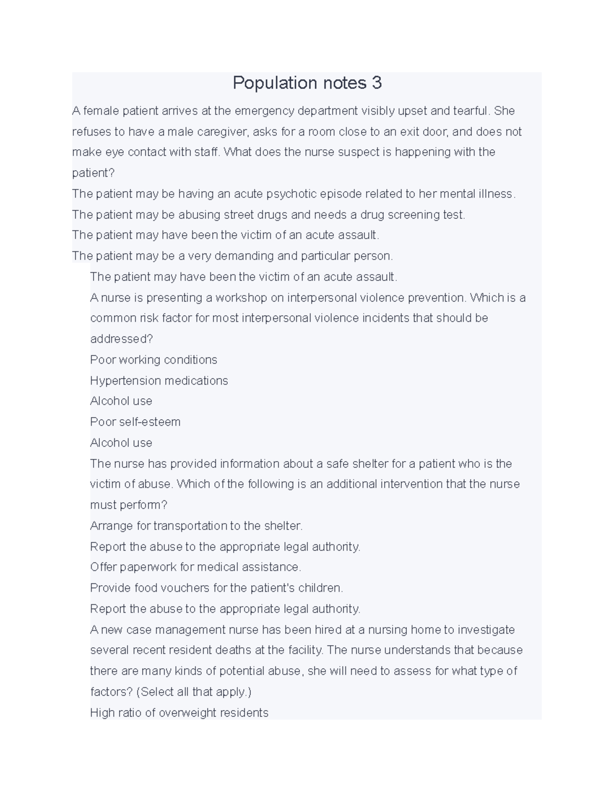 Population notes 3 - practice questions - Population notes 3 A female ...
