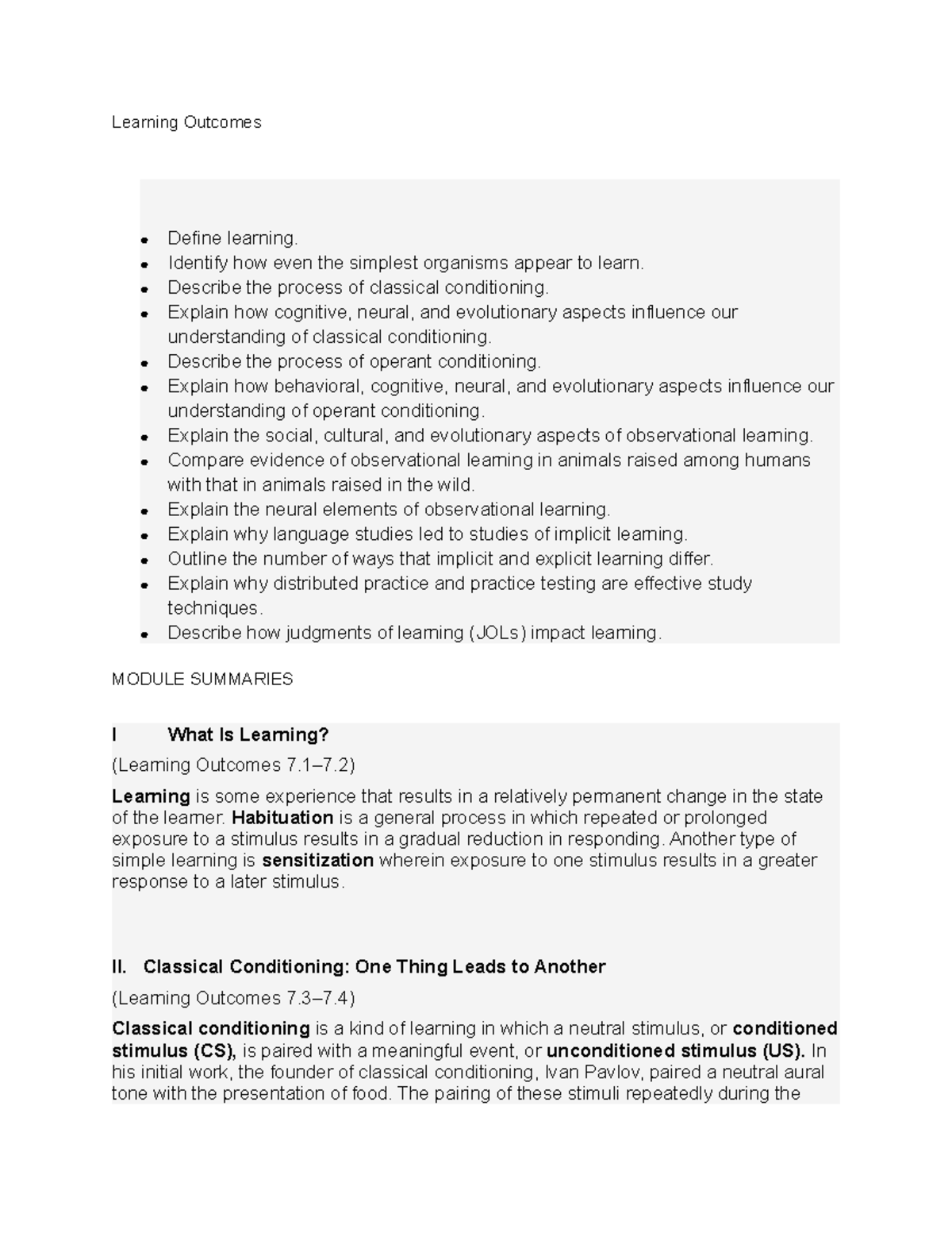 Module 7 - Psychology notes - Learning Outcomes Define learning ...