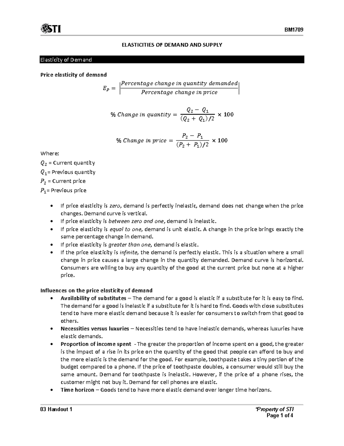 03 Handout 1 Elasticity-OF- Demand-AND- Supply - 03 Handout 1 *Property ...