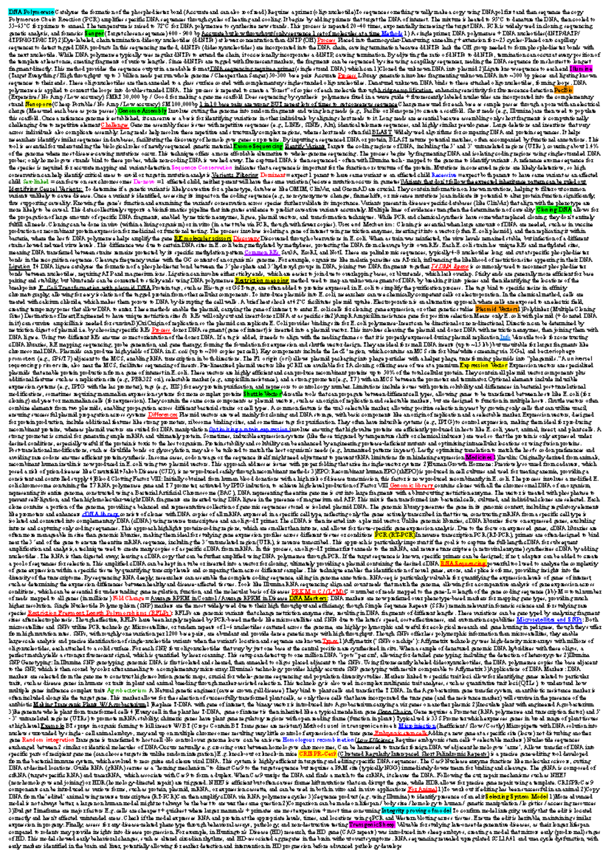 202 - Cheat Sheet - DNA Polymerase Catalyzes the formation of the ...