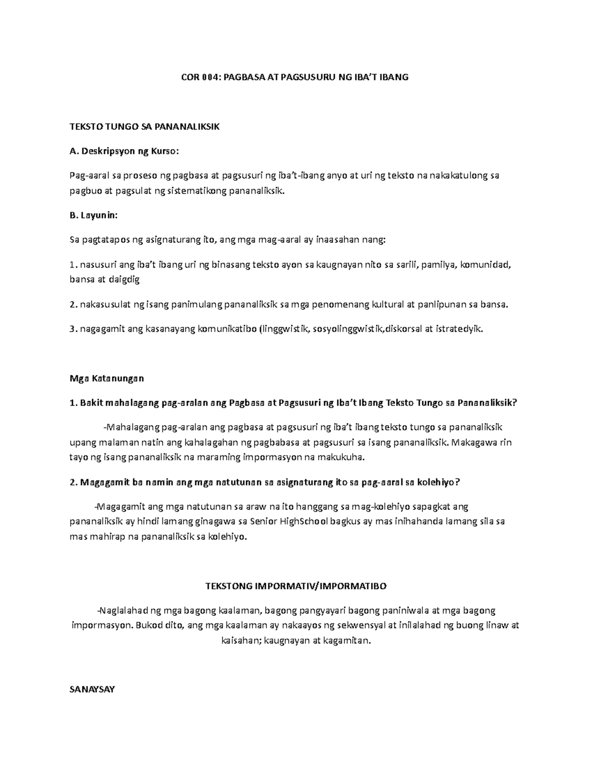 Grade 11-Module - YYSSSSBSGG - COR 004: PAGBASA AT PAGSUSURU NG IBA’T ...