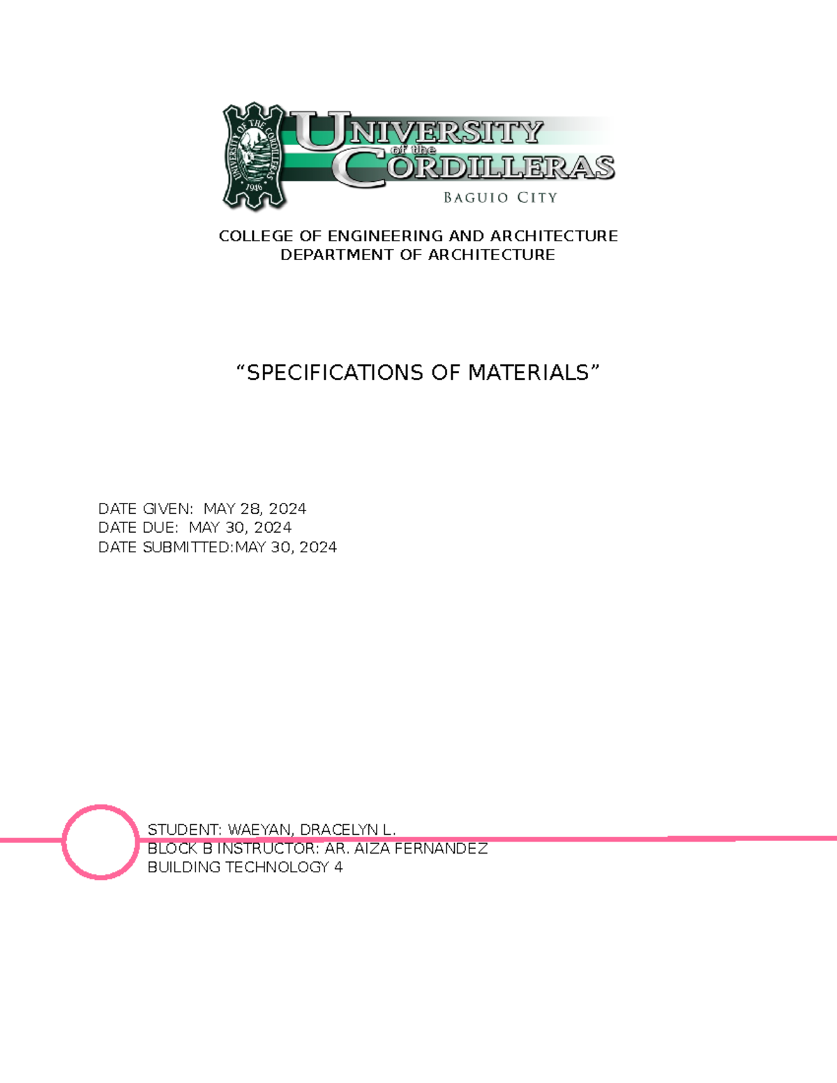 Coverpage - FRONT PAGE - Architecture - COLLEGE OF ENGINEERING AND ...