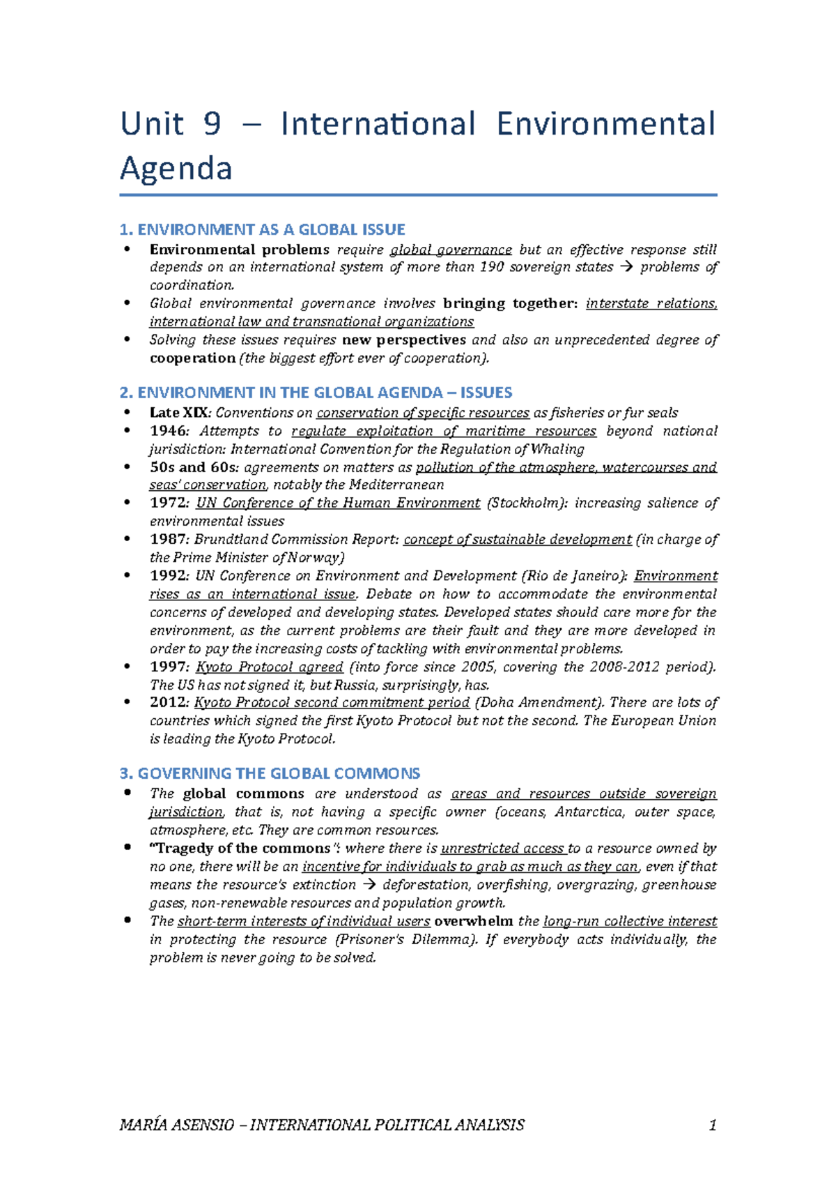 Unit 9 – International Environmental Agenda - Unit 9 – International ...