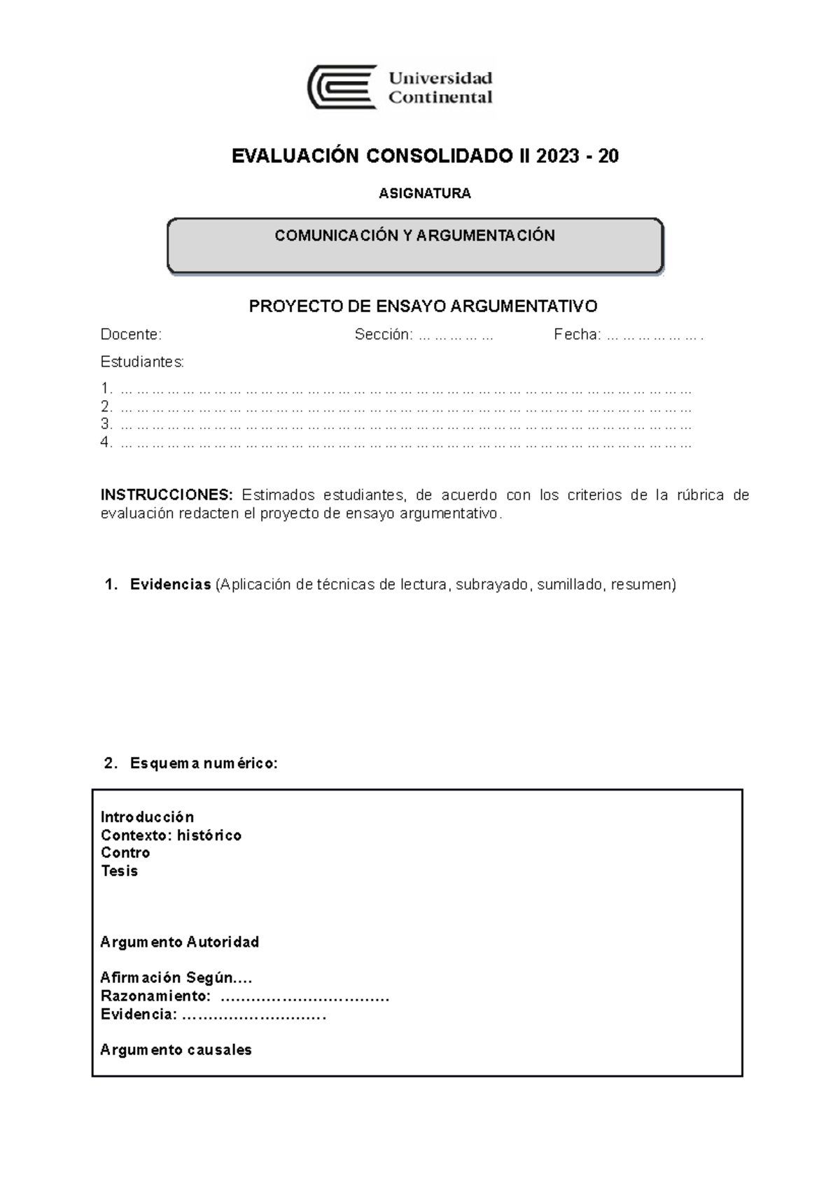 Formato Consolidado II - EVALUACIÓN CONSOLIDADO II 2023 - 20 ASIGNATURA ...