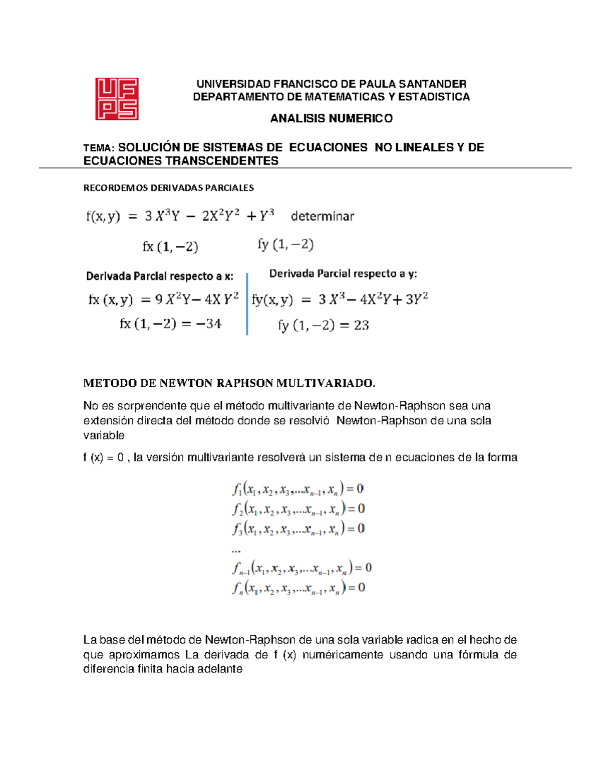 GUIA 5. Newton Raphson Multivariado - UNIVERSIDAD FRANCISCO DE PAULA ...