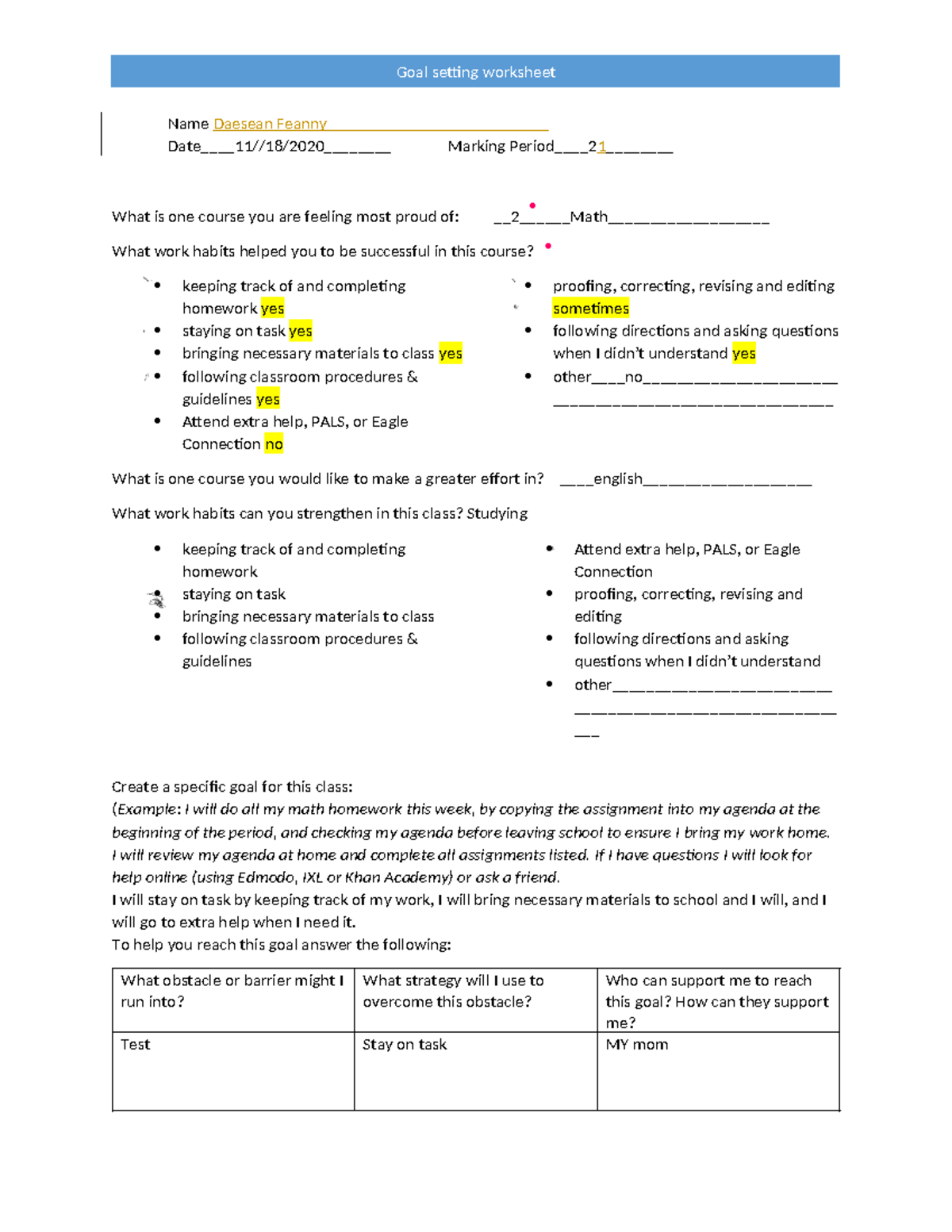 Advisory day 2 - goal setting worksheet[ 1187] - Name Daesean Feanny