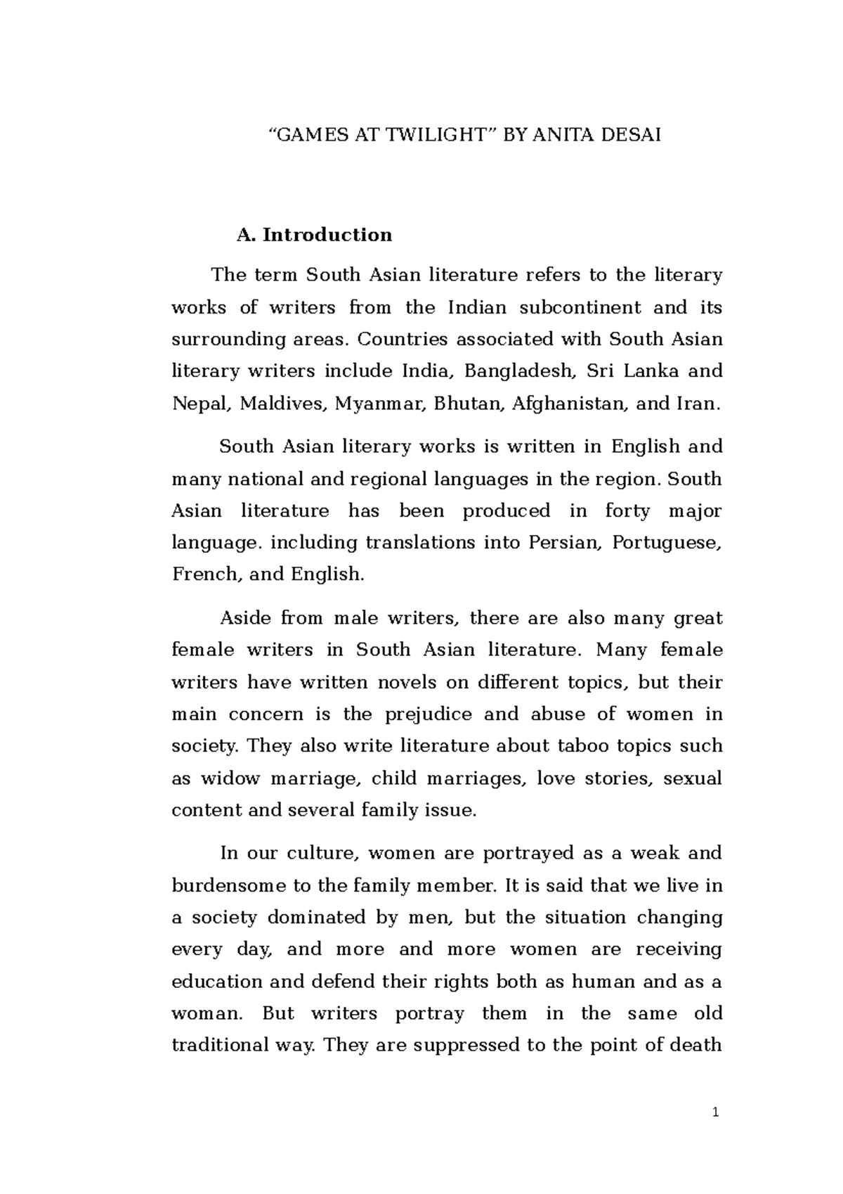 Games AT Twilight” BY Anita Desai - “GAMES AT TWILIGHT” BY ANITA DESAI ...