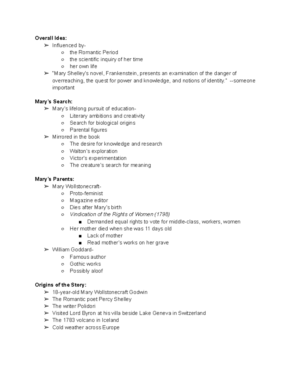 English 204 Frankenstein - Overall Idea: Influenced by- the Romantic ...