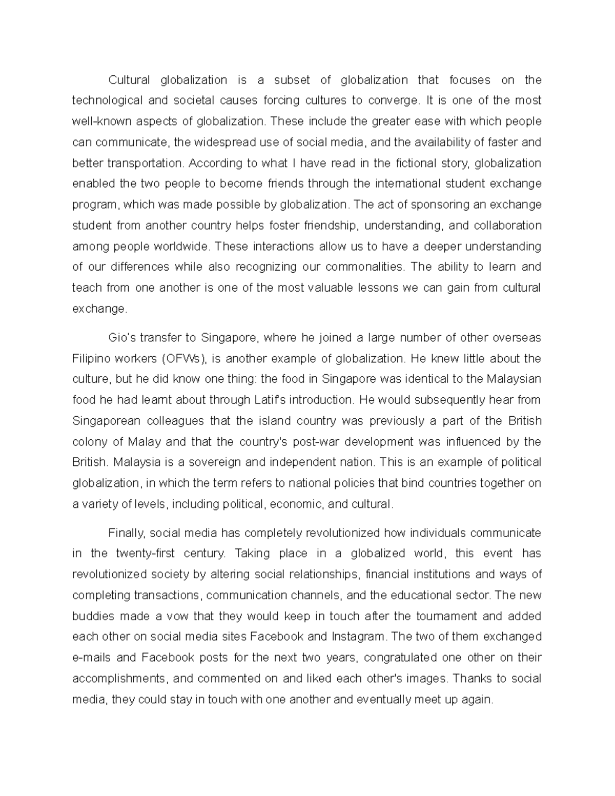 Multiple Level of Globalization Fictional Story Context - Cultural ...