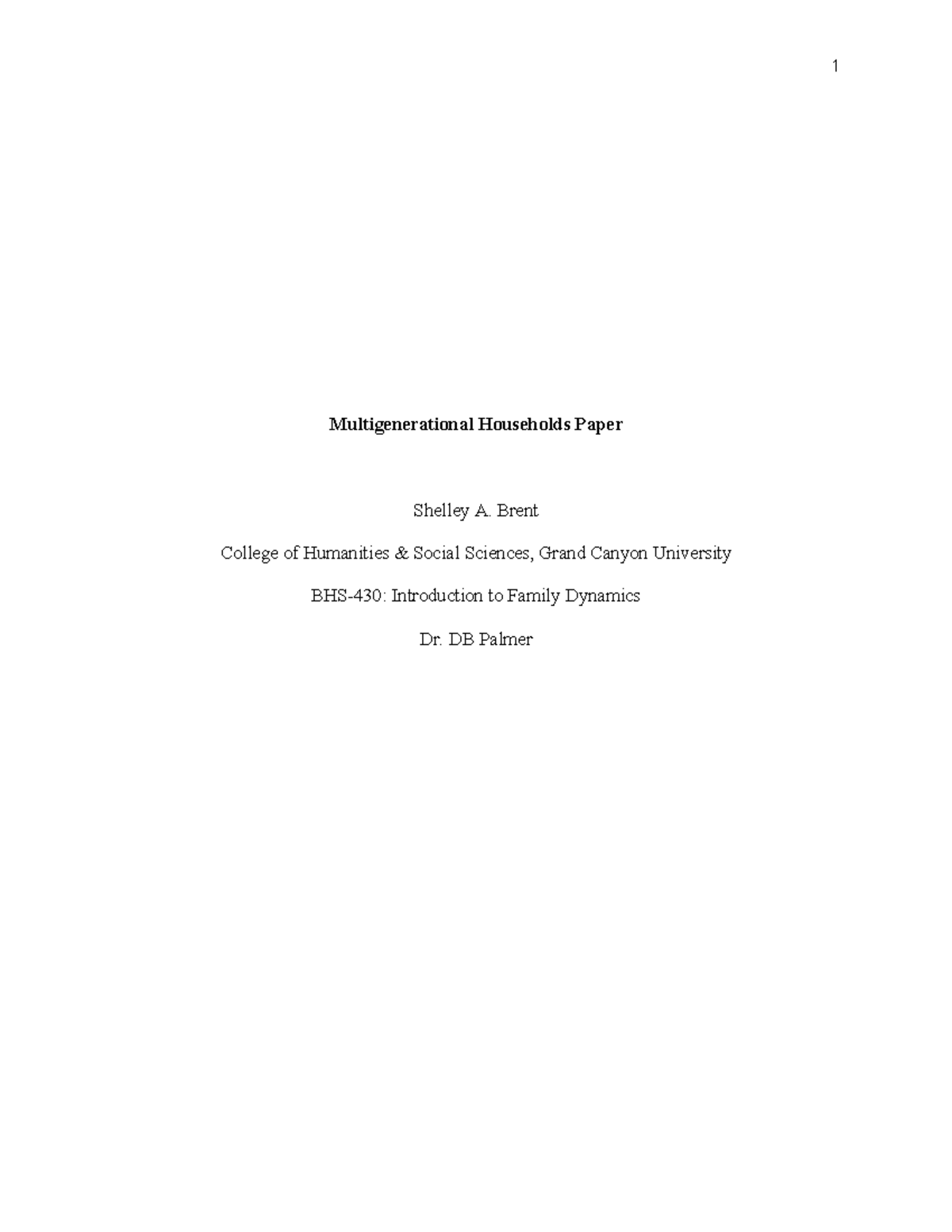 BHS-430 Multigenerational Households Paper - Multigenerational ...