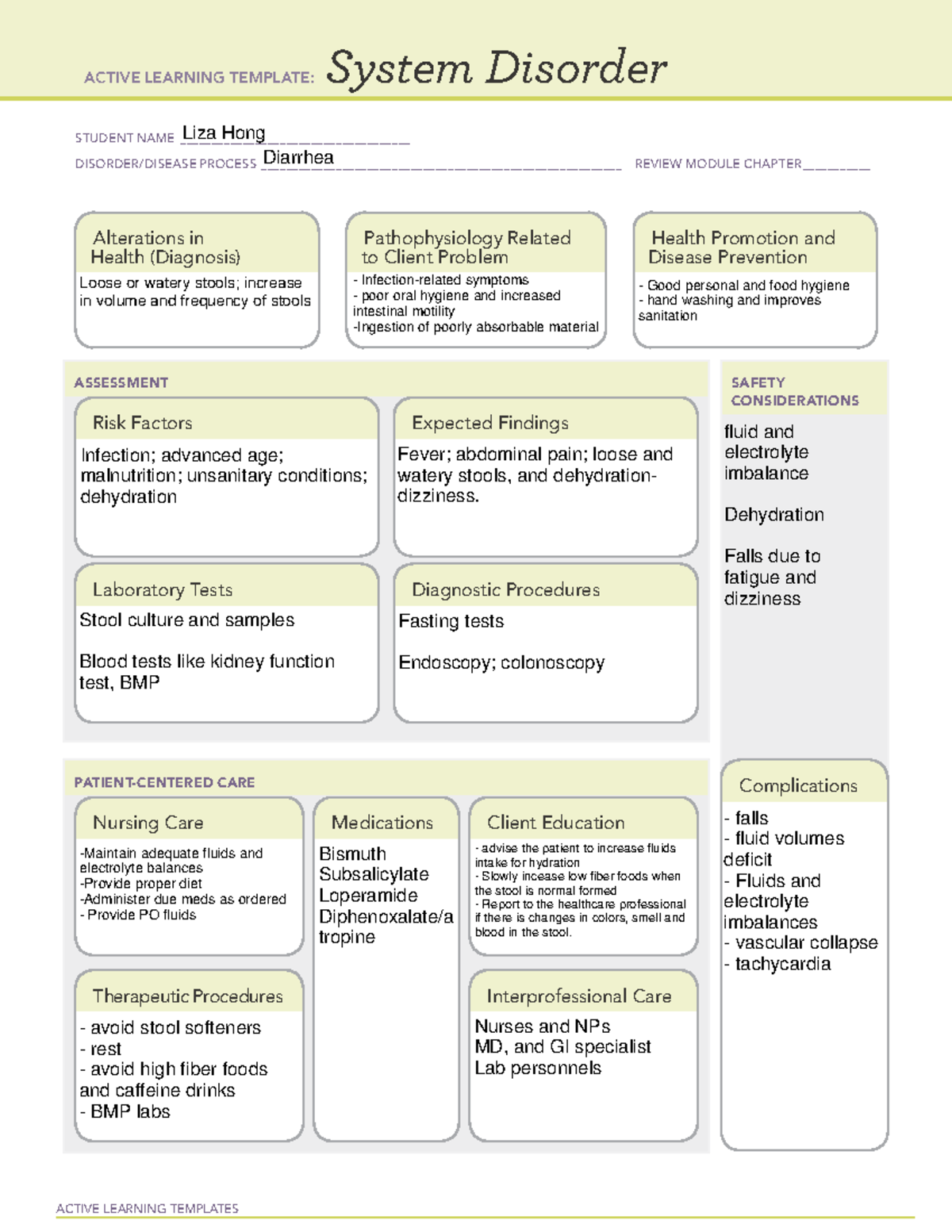 Liza+Hong System+Disorder Diarrhea - ACTIVE LEARNING TEMPLATES System ...