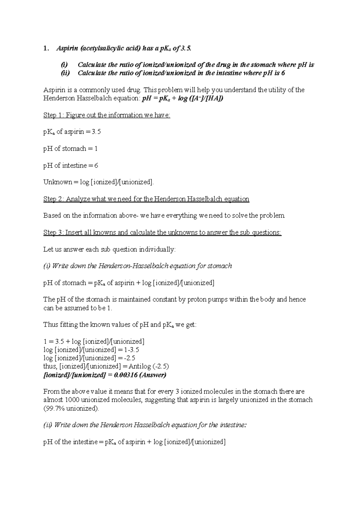 Amino Acid Practice Problems - Aspirin (acetylsalicylic acid) has a pKa ...