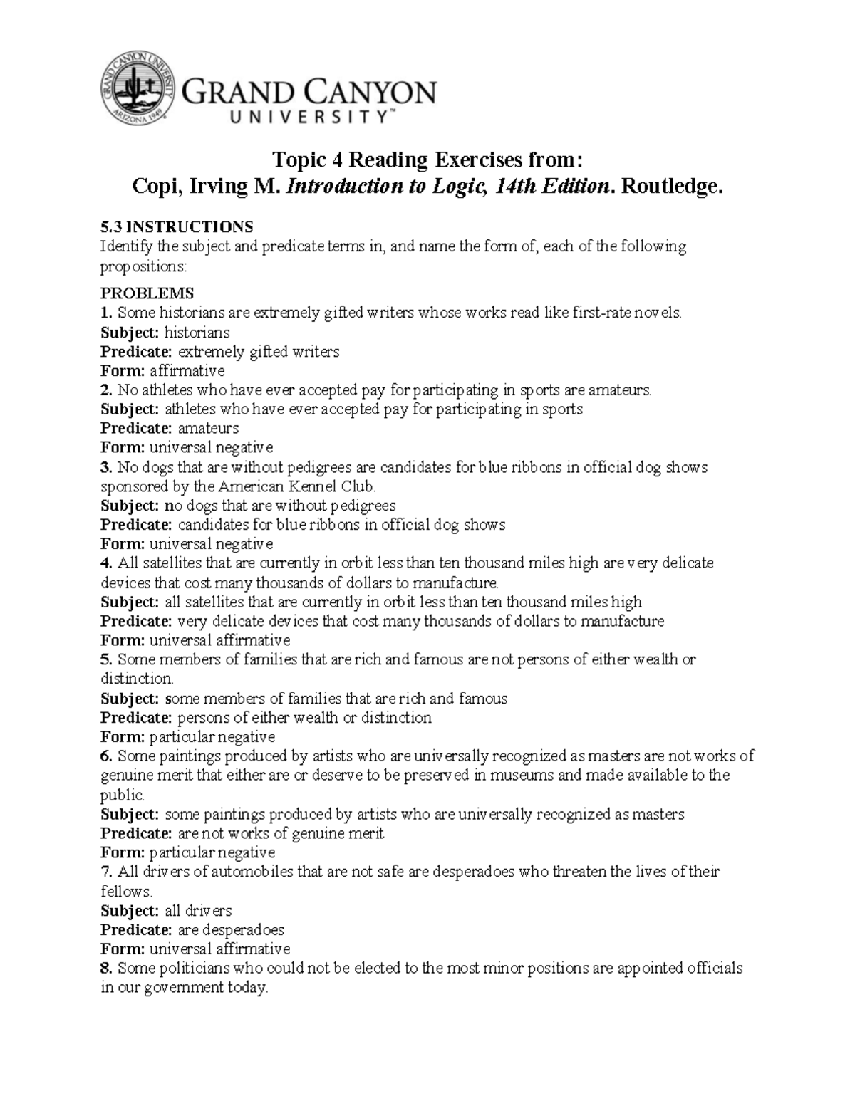 Com 362 T4 Reading Exercises Topic 4 Reading Exercises From Copi