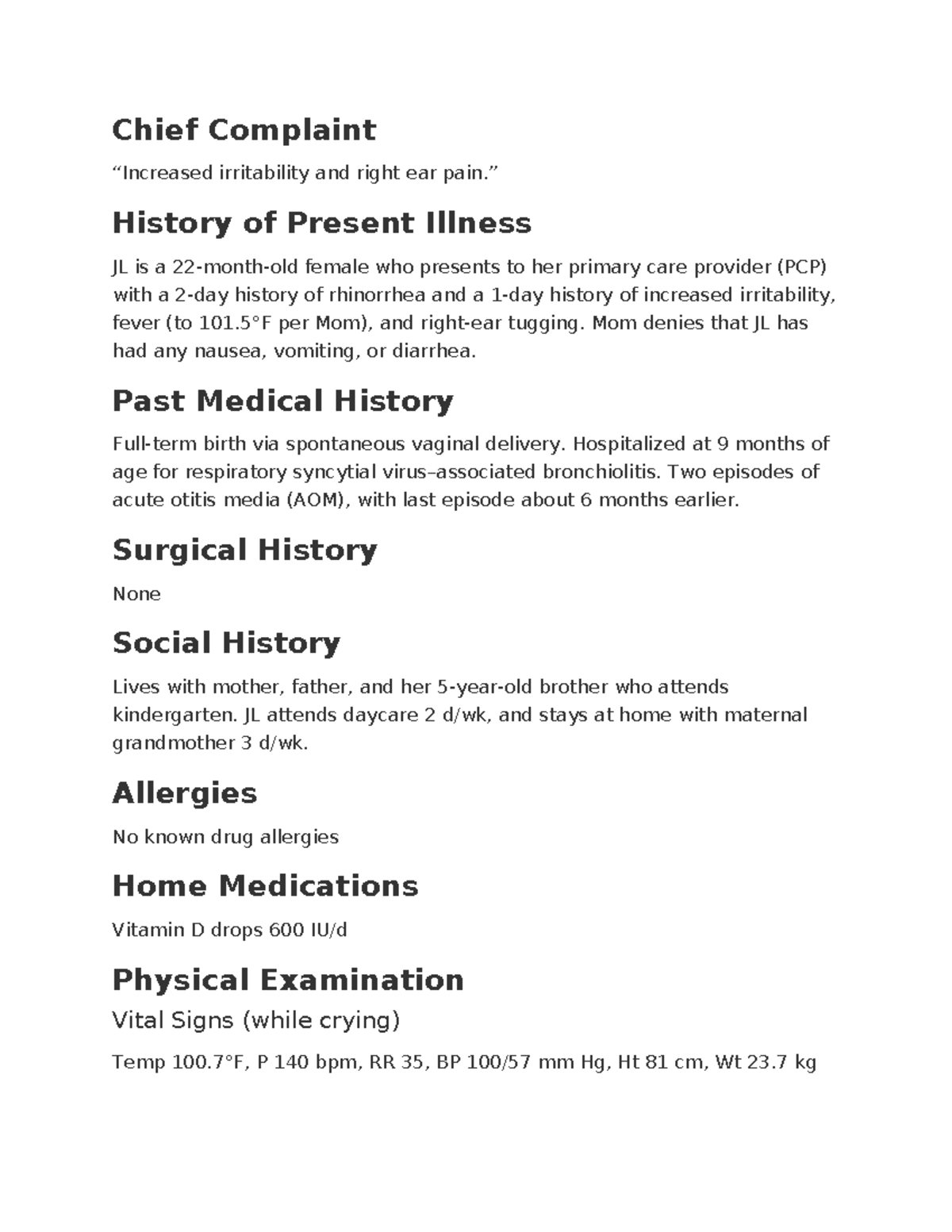 Case AOM - Chief Complaint “Increased irritability and right ear pain ...