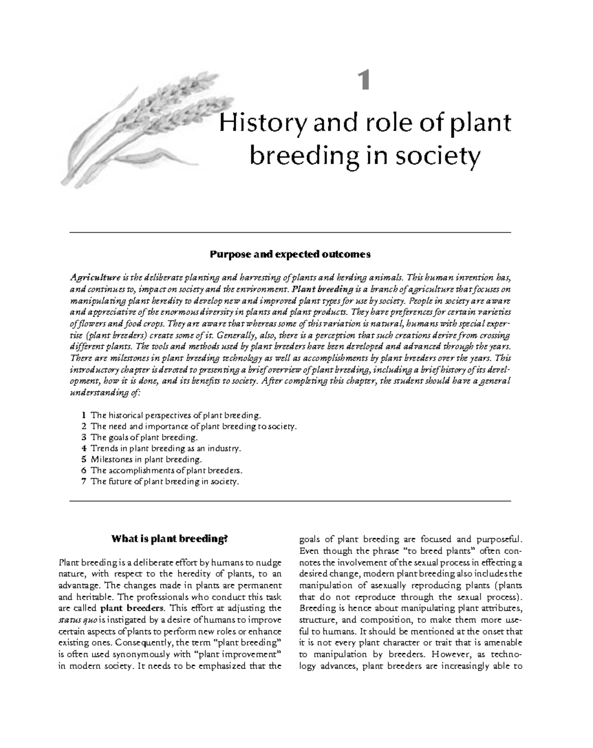 History and role of plant breeding in societyA - Purpose and expected ...