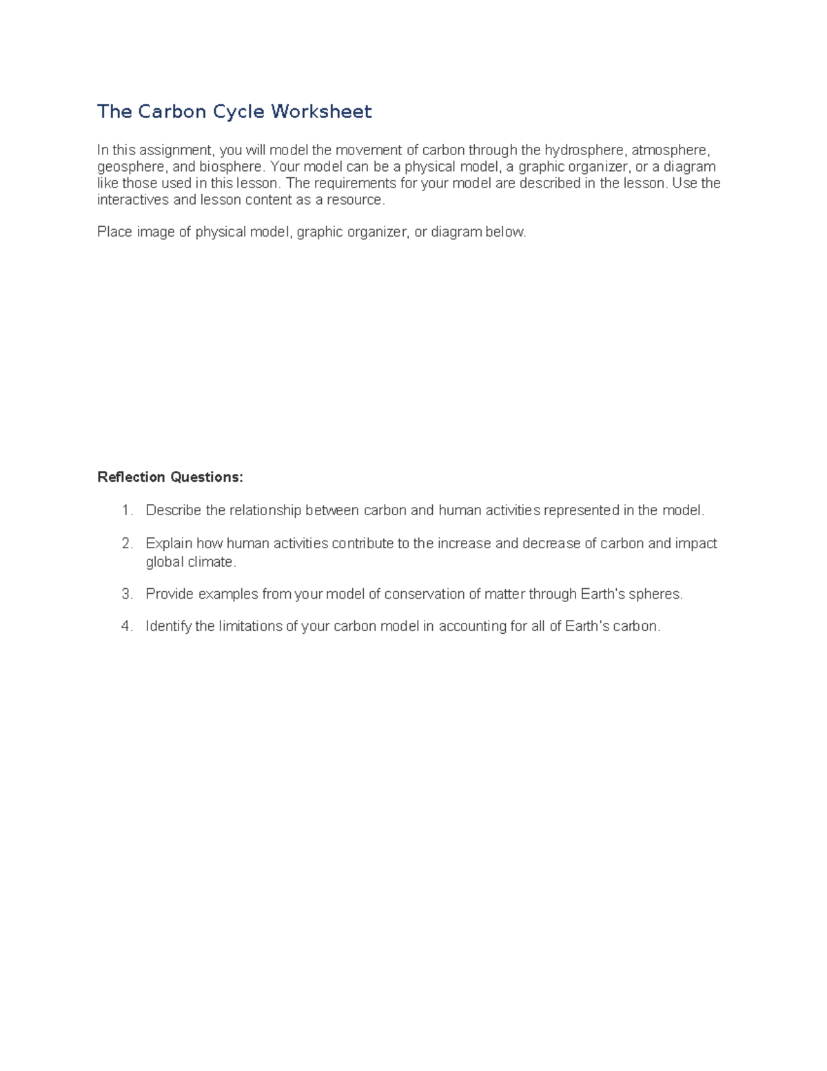 Carbon cycle worksheet - The Carbon Cycle Worksheet In this assignment ...