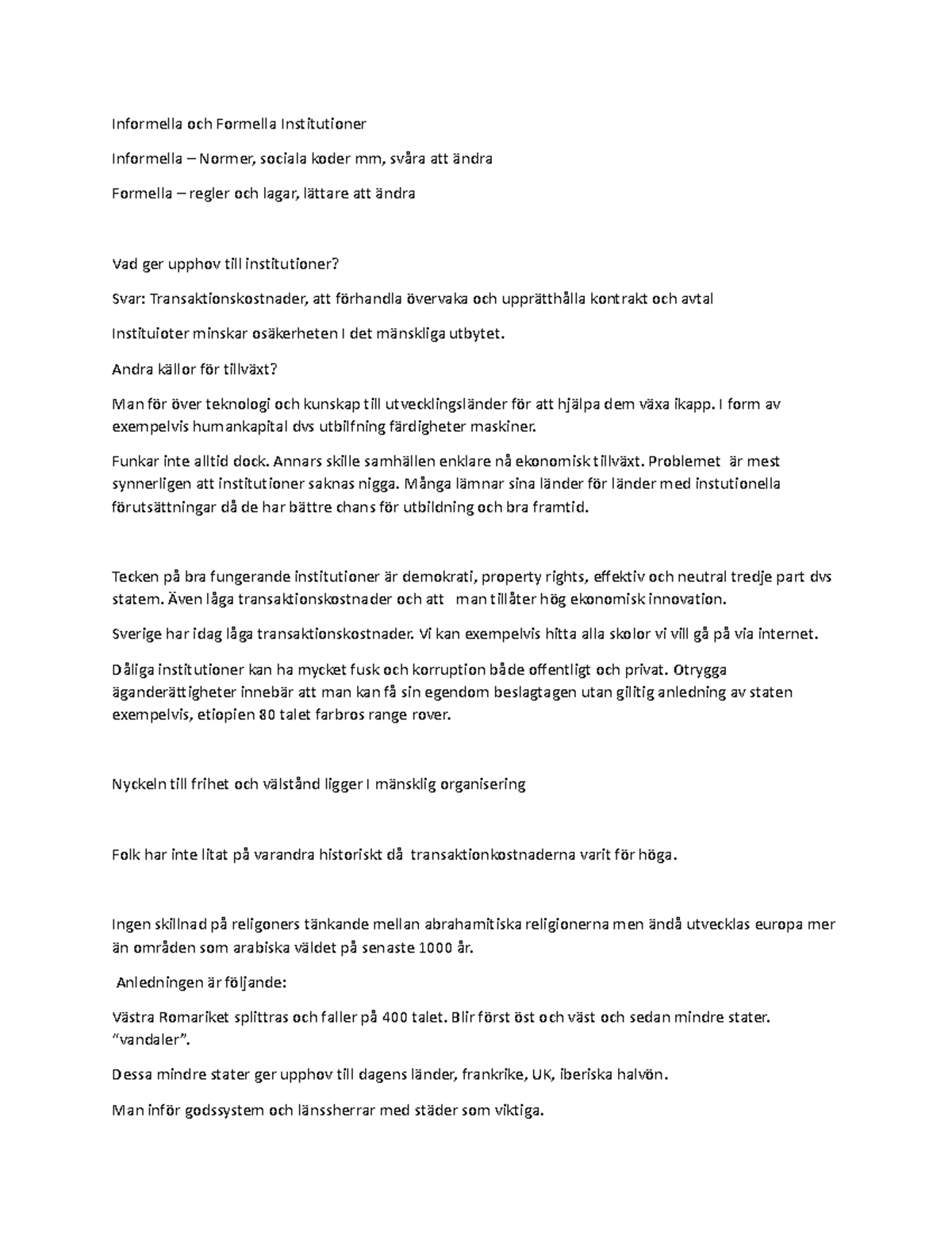 Anteckningar - Bra - Informella och Formella Institutioner Informella ...