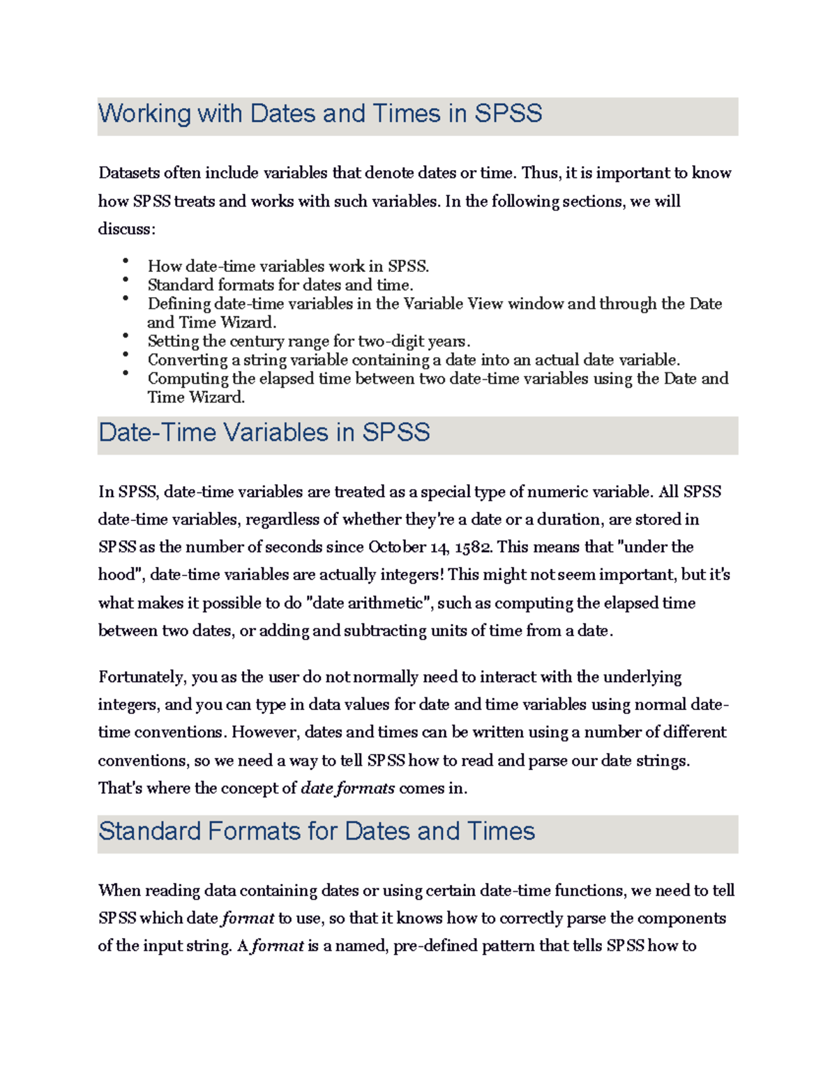 Working with Dates and Times in SPSS - Working with Dates and Times in ...