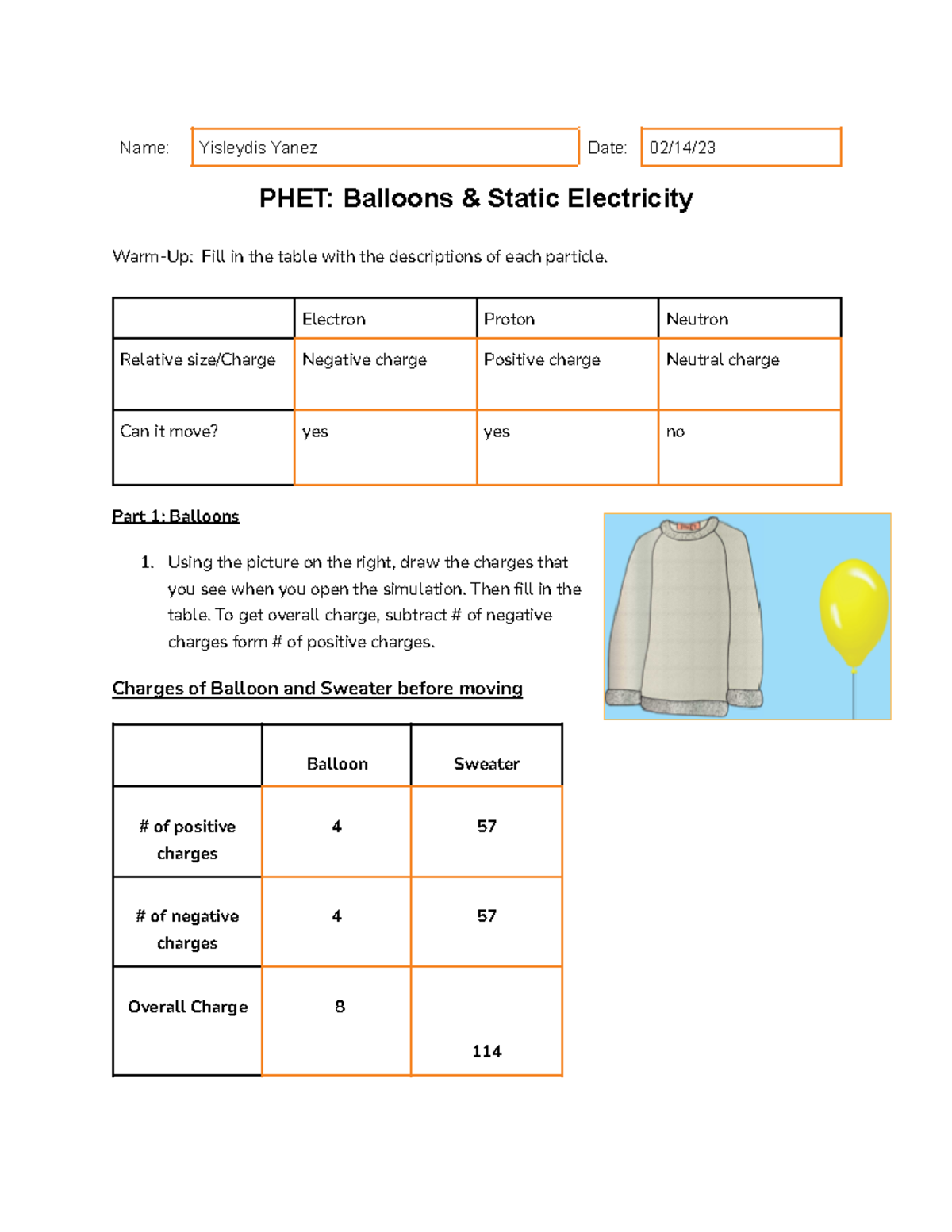 Phet - Balloons and Static Electricity - Yanez, Yisleydis - Name ...