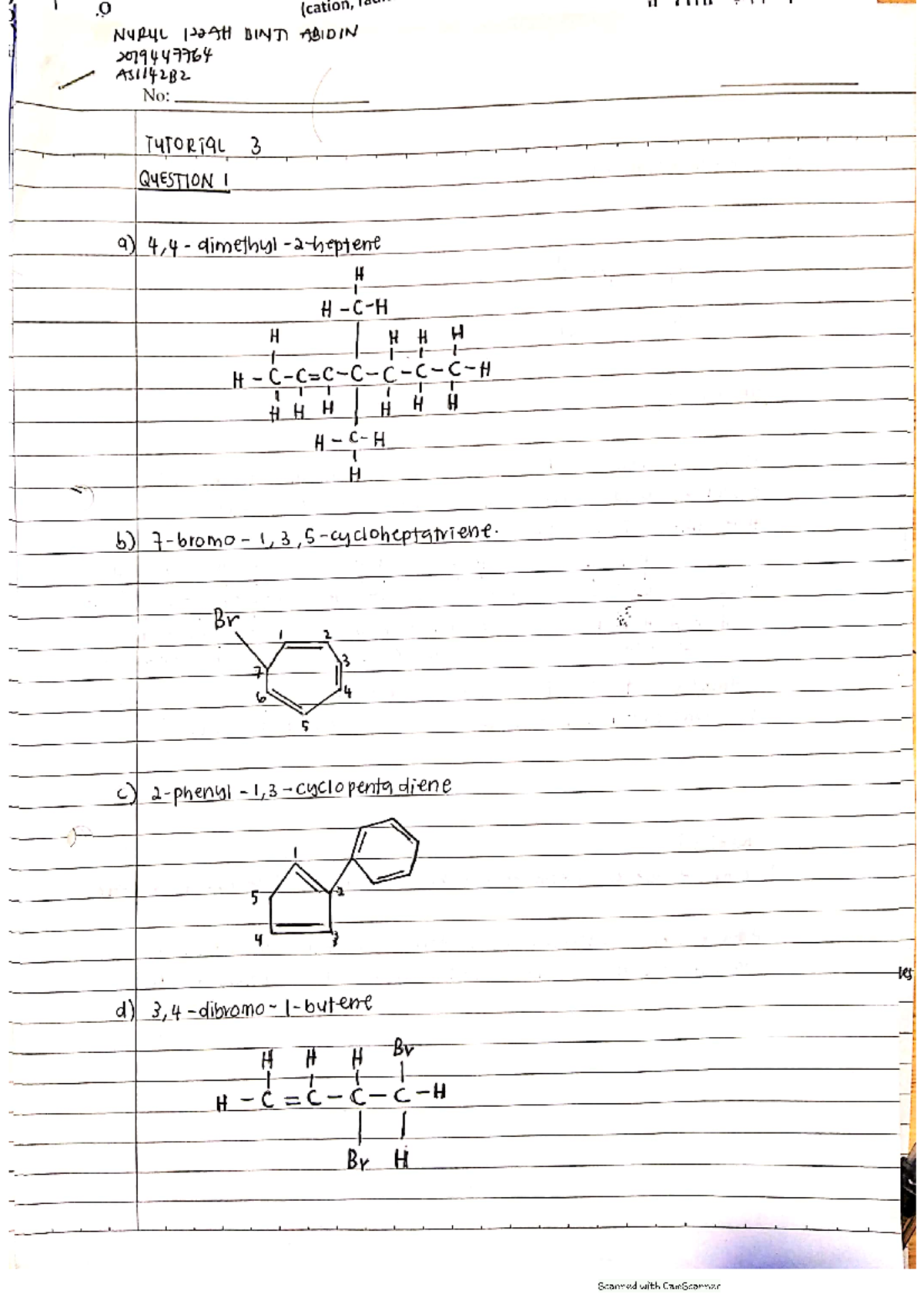 CHM207 Chapter 3 Alkene Tutorial - diploma in microbiology - Studocu