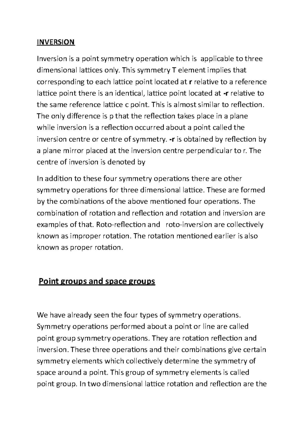 Inversion - INVERSION Inversion is a point symmetry operation which is ...