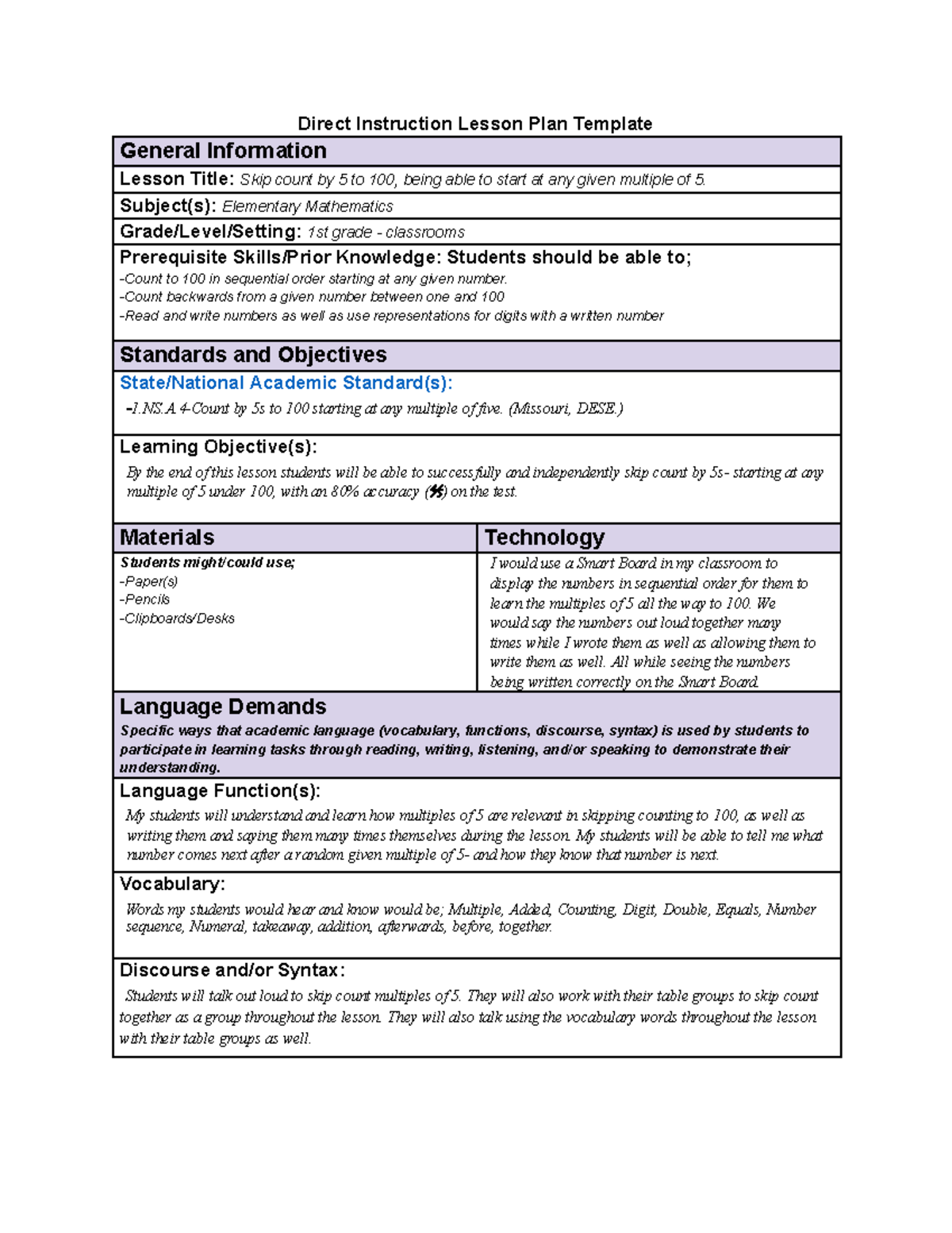 MATH TASK 1 WGU - Passed First try - Direct Instruction Lesson Plan Template General Information ...
