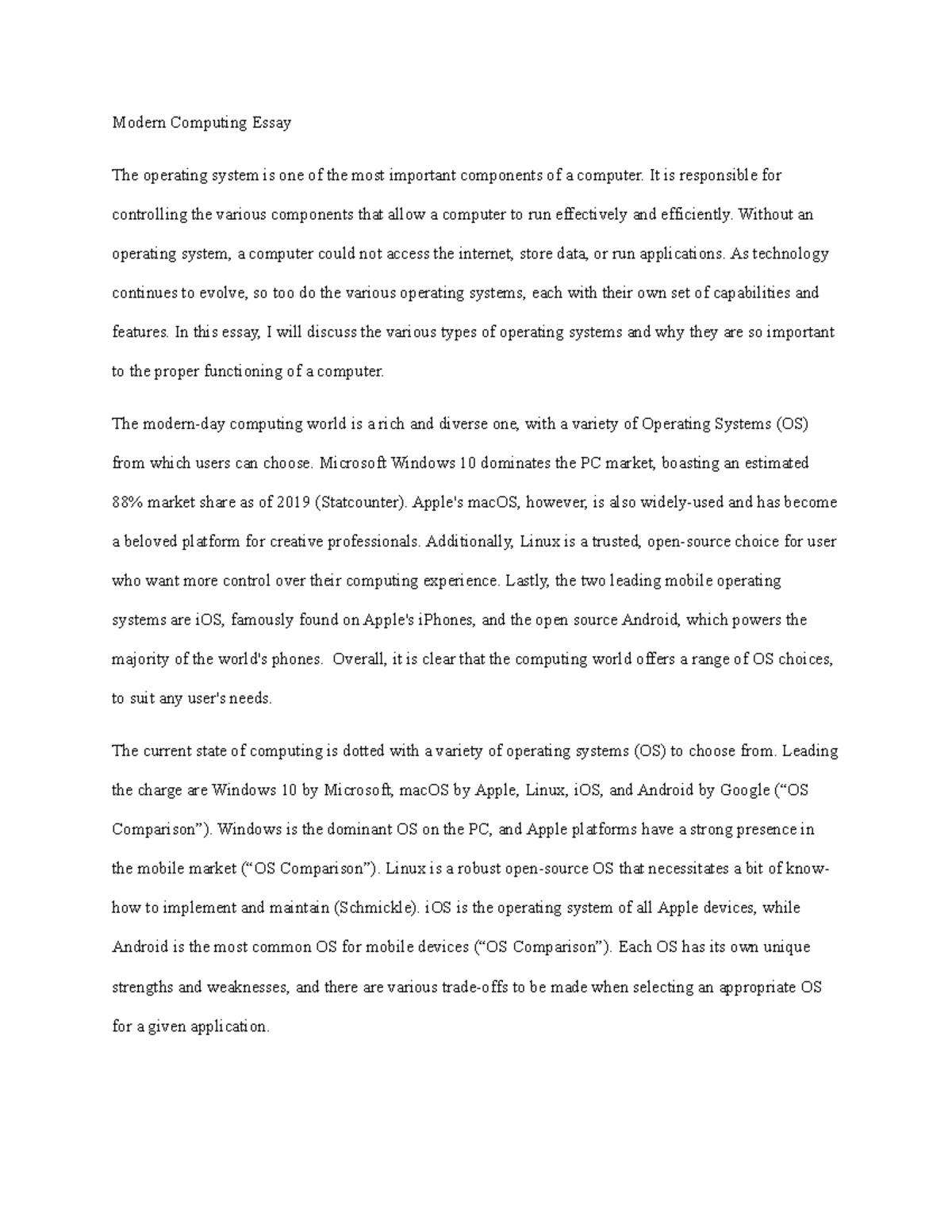 Modern Computing Essay - It is responsible for controlling the various components that allow a ...