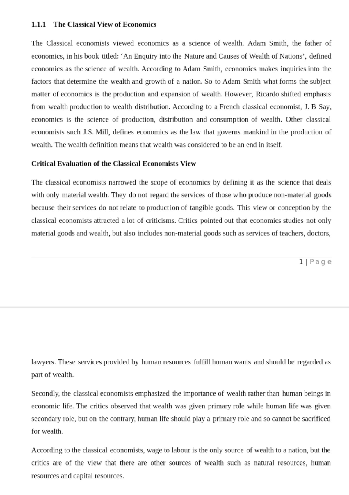 The classical view of economics - 1.1 The Classical View of Economics ...