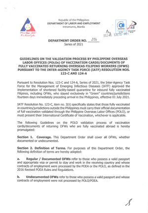 Amending DOLE Department Order No. 194-18, or the Revised Guidelines on ...