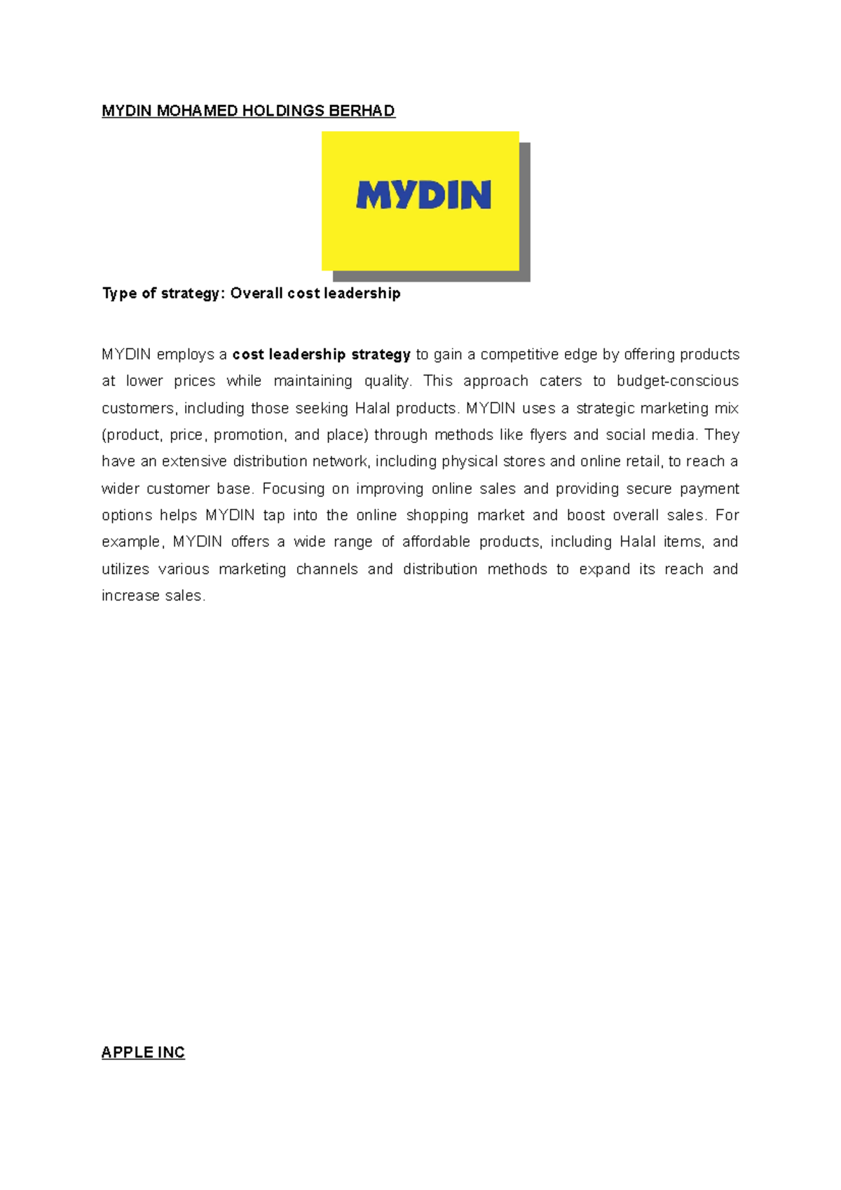 OPM 555 Competitive Service Strategies - MYDIN MOHAMED HOLDINGS BERHAD ...