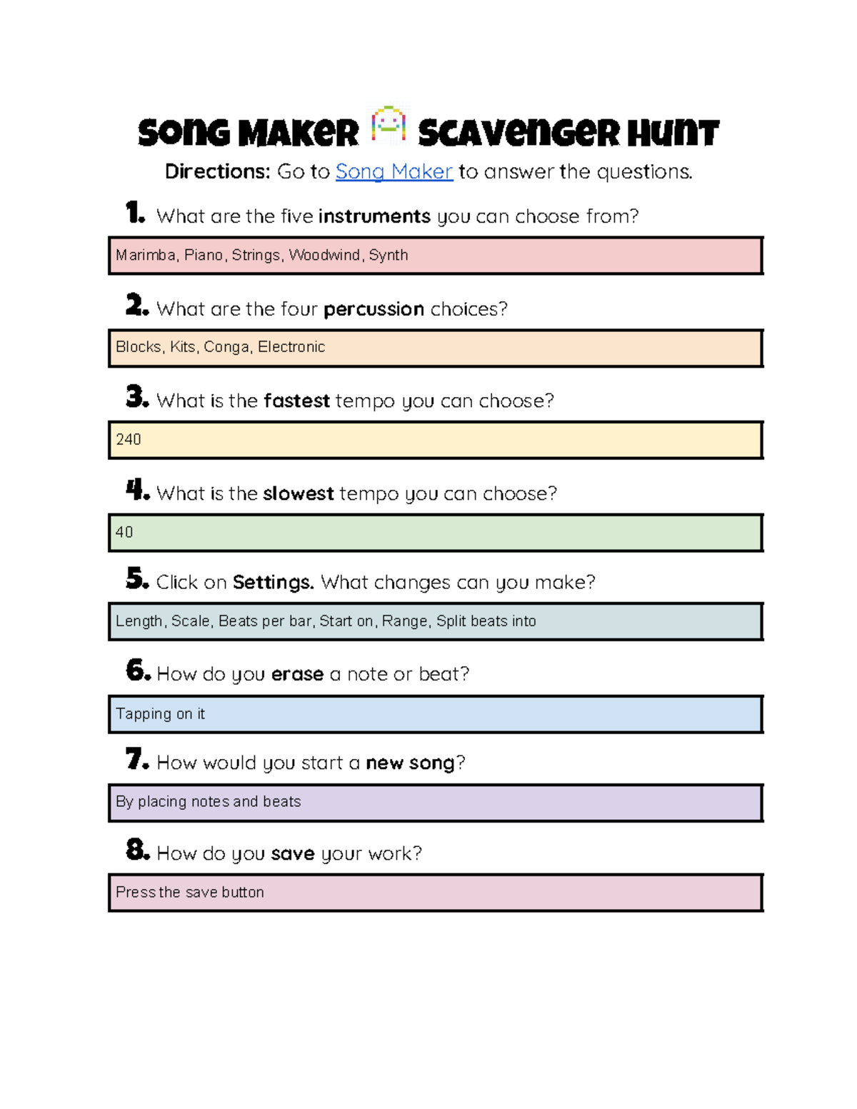 Copy of Song Maker Scavenger Hunt - Song MAker Scavenger Hunt ...