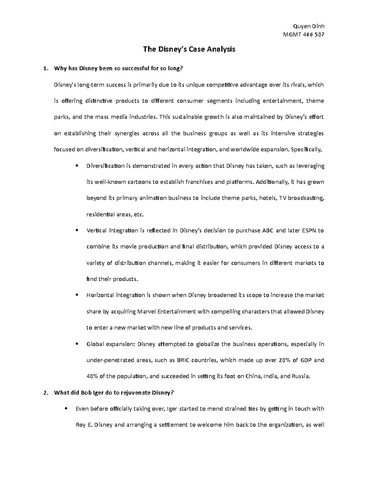 The Disney's Case - Quyen Dinh - MGMT 466 507Quyen Dinh The Disney’s ...