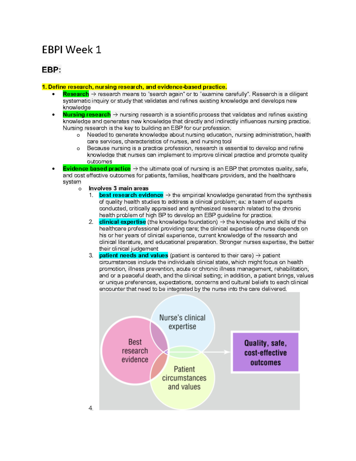 EBP test 1 - evidence based practice - EBPI Week 1 EBP: Define research ...