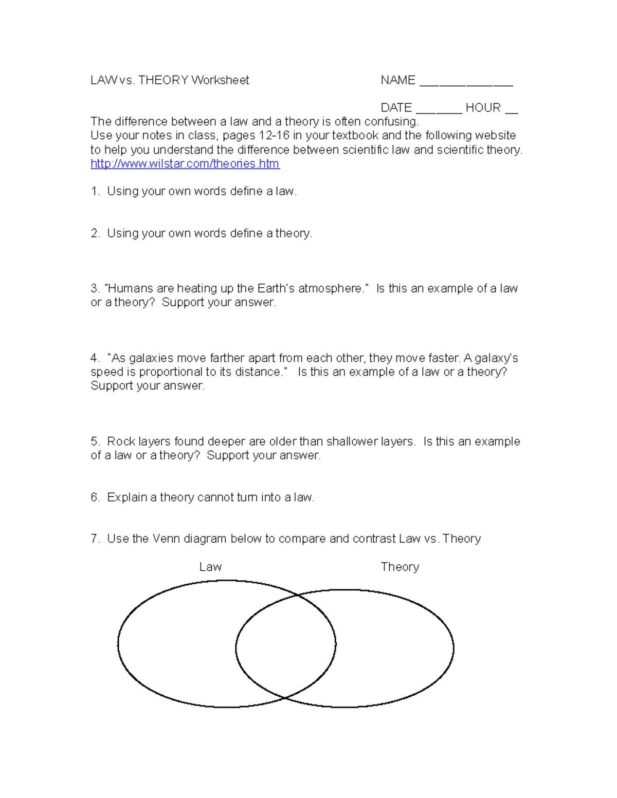 LAW vs theory for Advanced Science. 7th grade work - Studocu