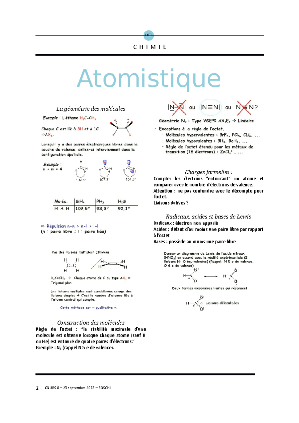 Atomistique Cours 8 2013 - UE C H I M I E La géométrie des molécules ...