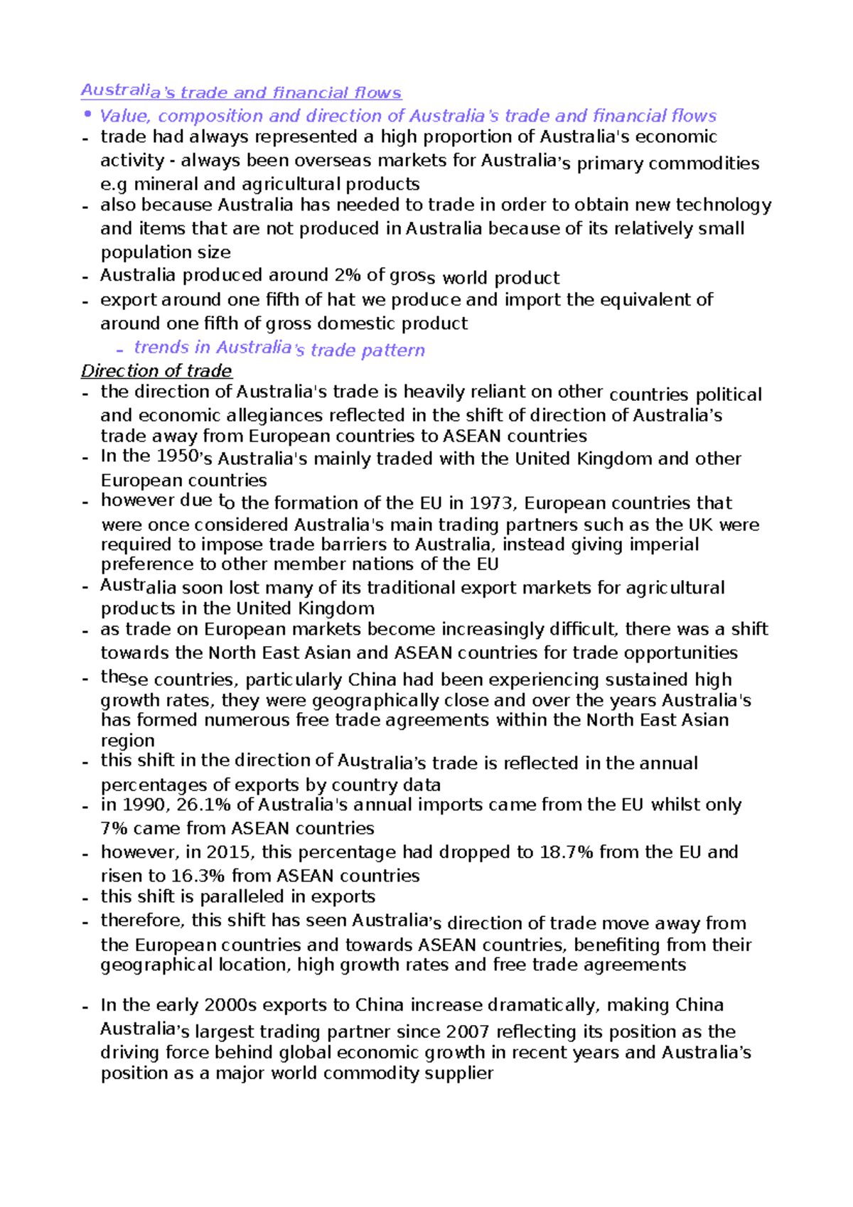 Australia's place in the global economy notes - Australi a ’ s trade ...
