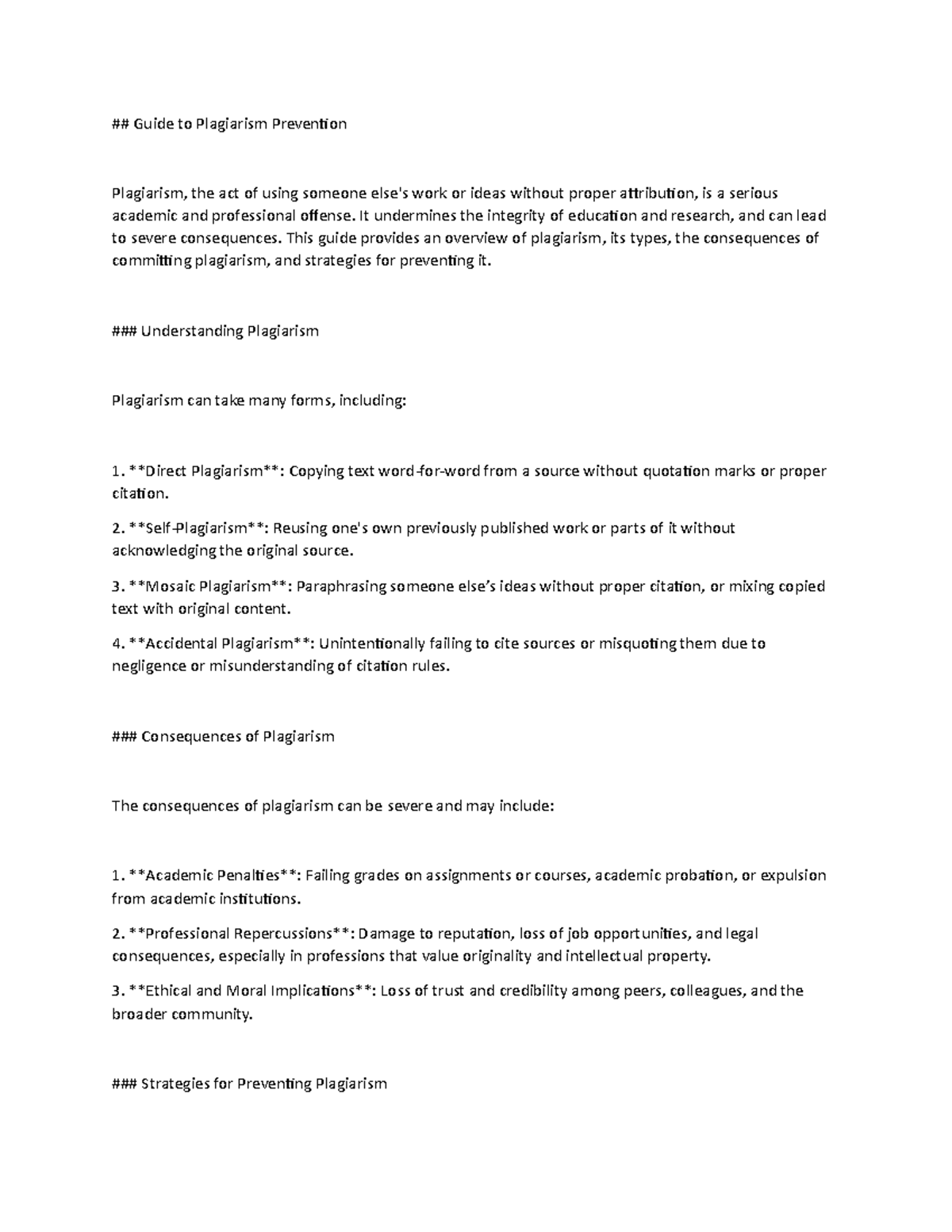 Guide to Plagiarism Prevention - Guide to Plagiarism Prevention ...