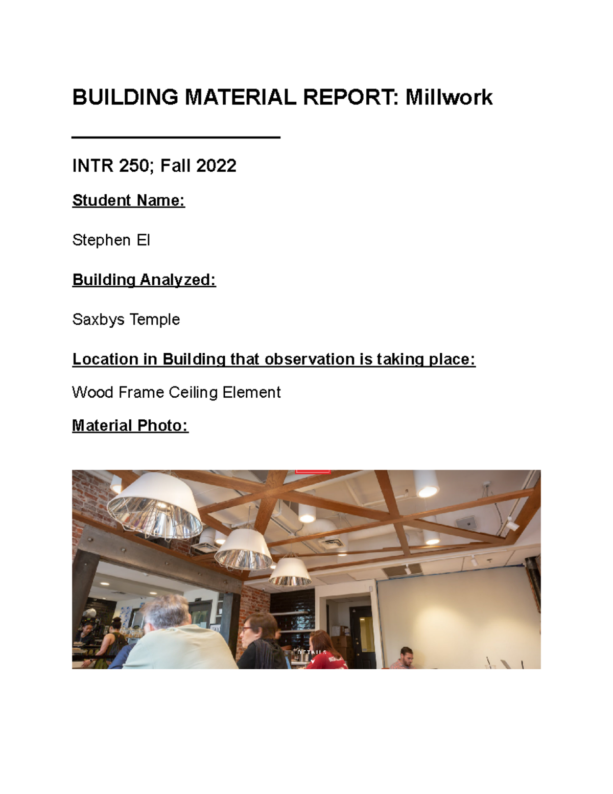 Material Report #5 - BUILDING MATERIAL REPORT: Millwork ...