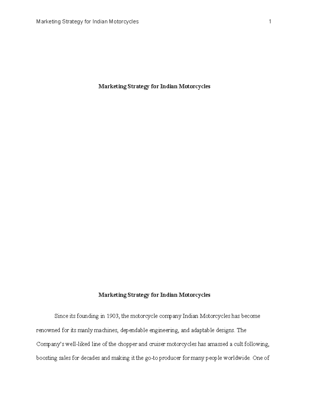 Indian Motorcycles - Portfolio Project MKG 440 - Marketing Strategy for ...