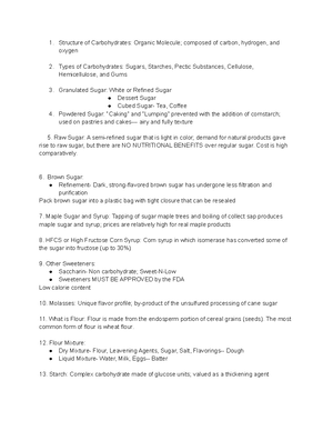FNU 203 Chapter 5 Carb Digestion Notes - FNU 203 Carbohydrates: Sugars ...