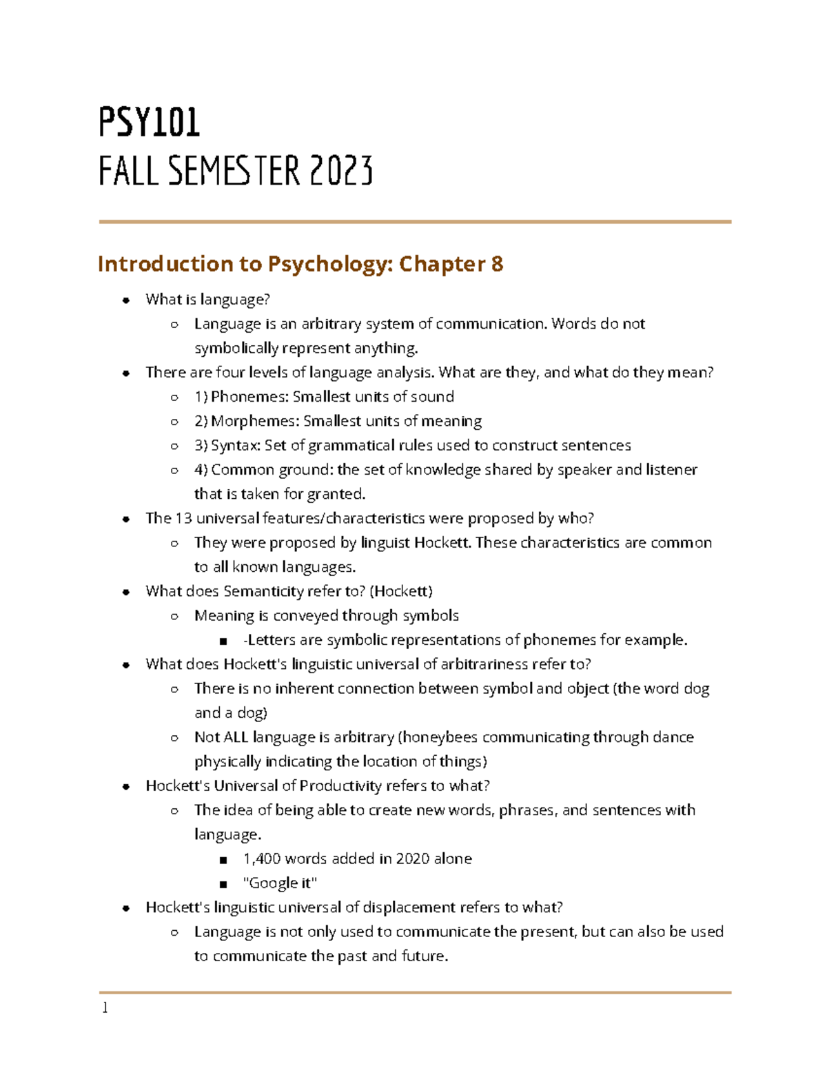 Introduction to Psychology Chapter 7 - PSY FALL SEMTER 2023 ...